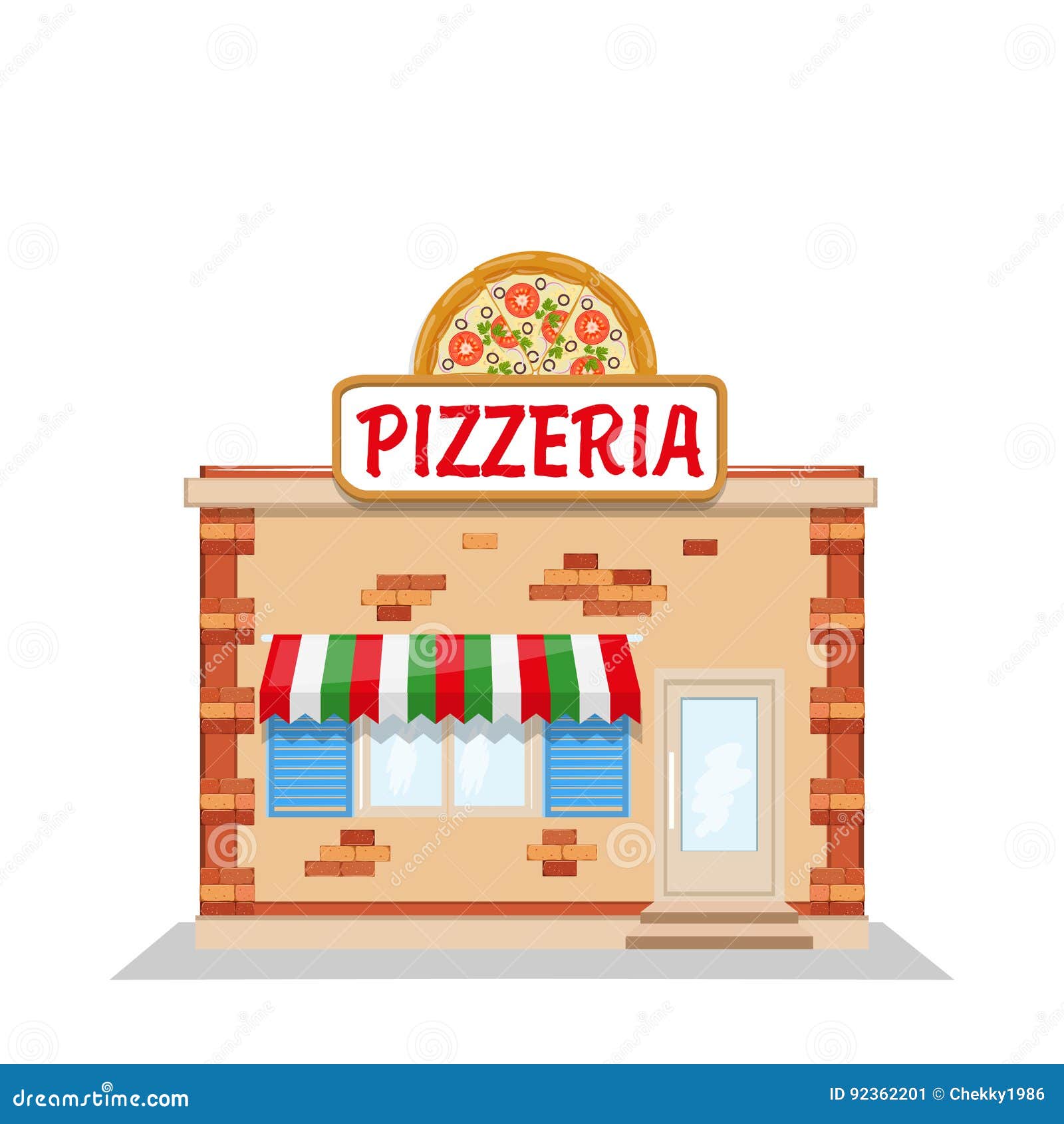 Cartoon Pizzeria. Vector Flat Illustration. Restaurant Waiter Vector ...
