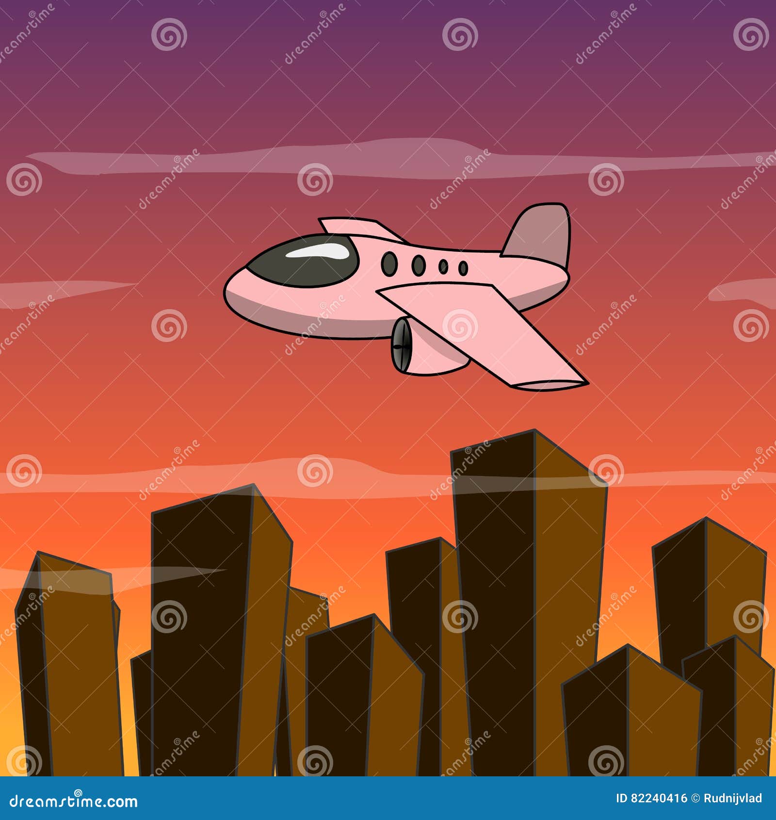 Cartoon Plane Fly Over the City Stock Vector - Illustration of house ...
