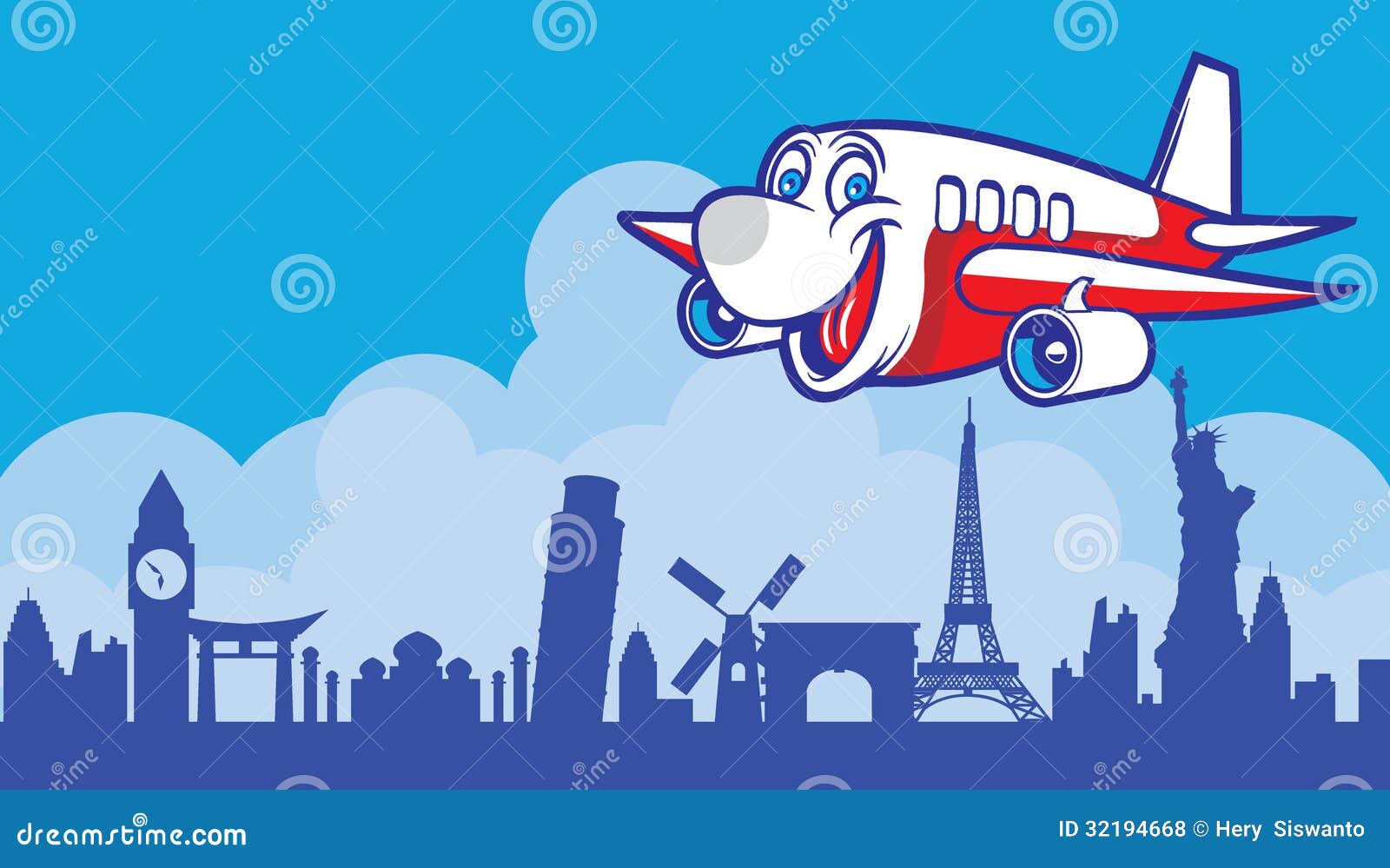 Cartoon plane stock vector. Illustration of statue, japan - 32194668