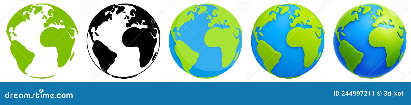 Cartoon Planet Earth In Different Designs. Earth Icon Set Vector ...