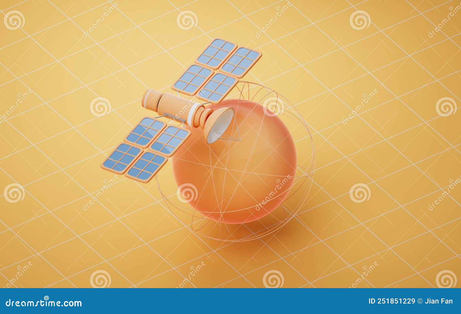 Cartoon Planet Sphere with Satellite, 3d Rendering Stock Illustration ...