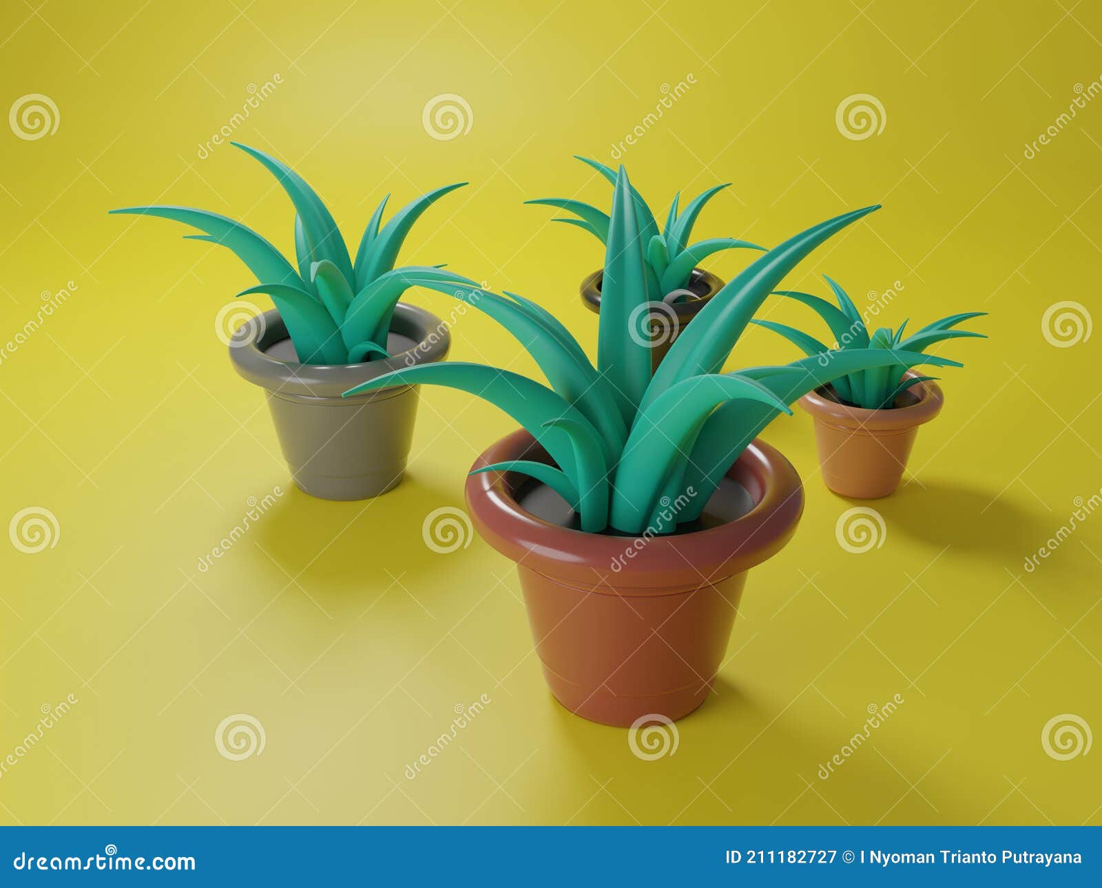 Cartoon Plant Pot on Yellow Background. Stock Illustration ...