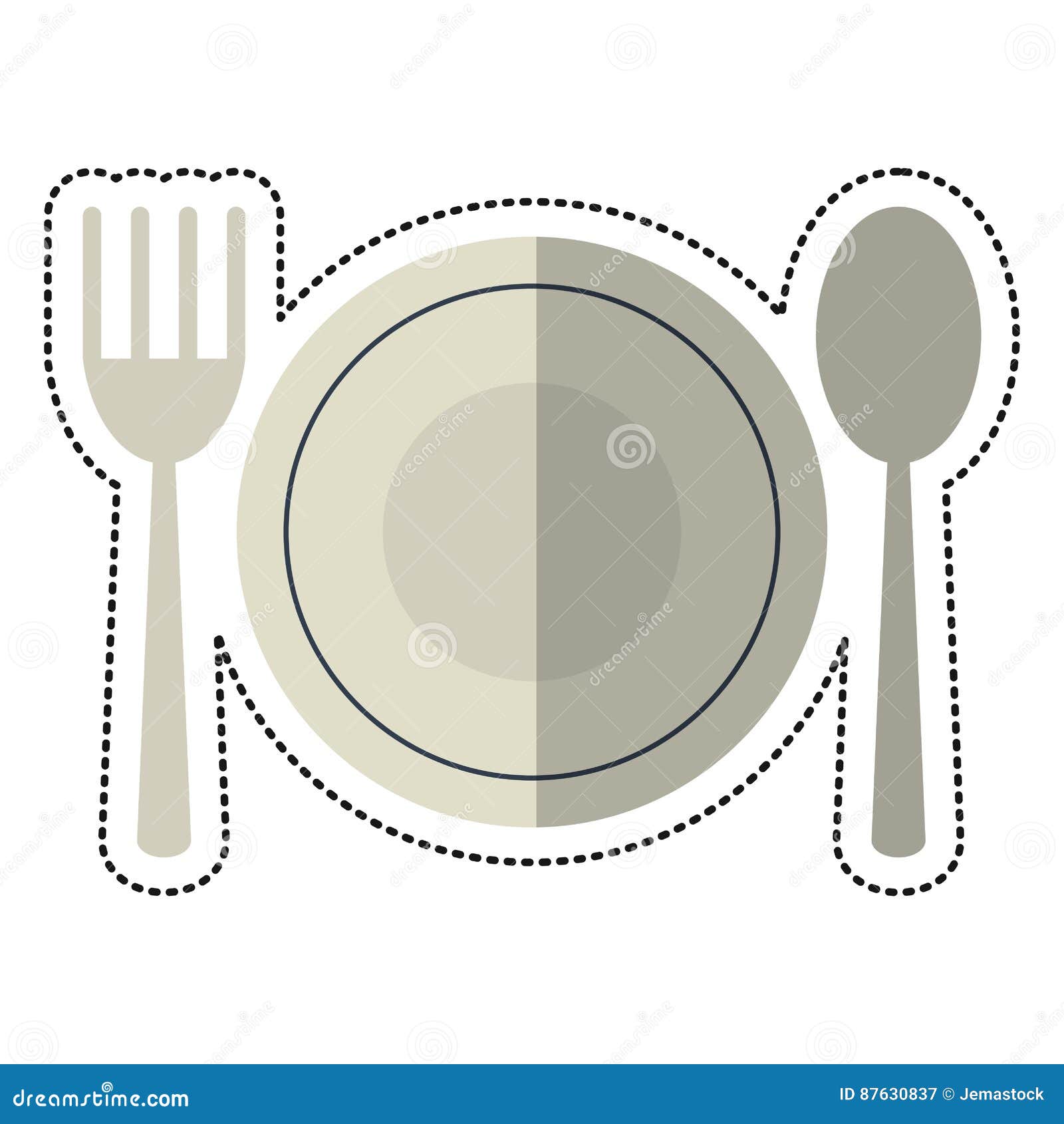 Cartoon Plate Spoon Fork Utensils Stock Illustration - Illustration of ...