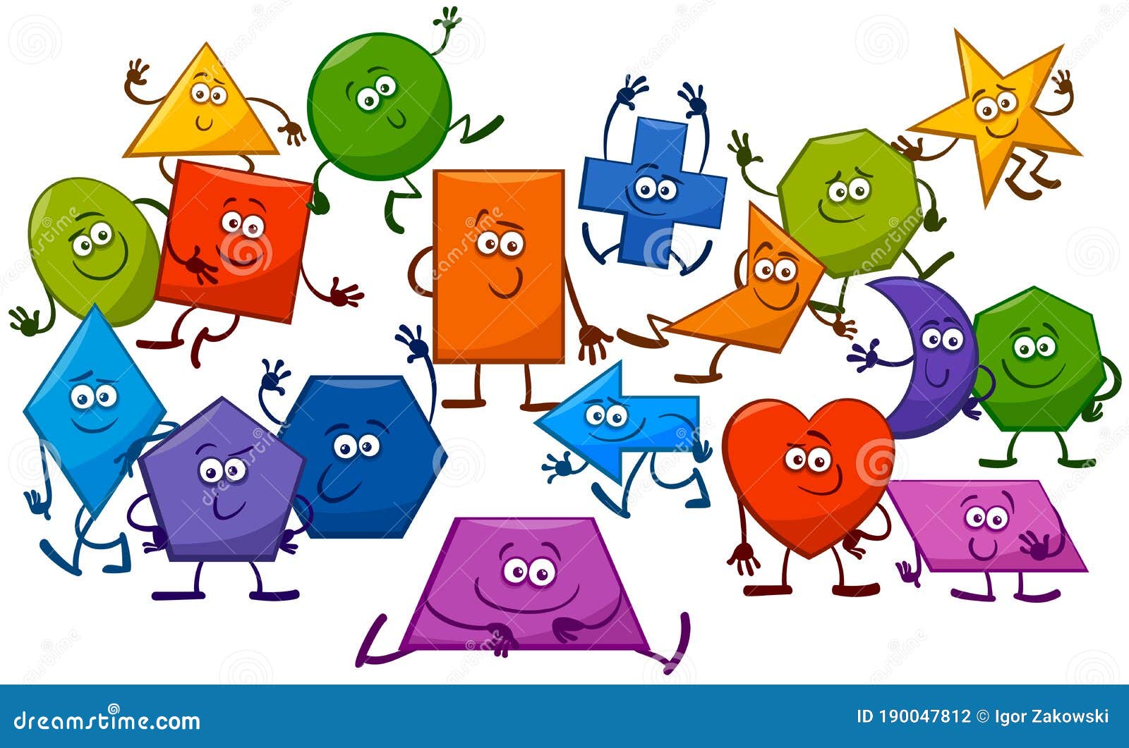 Cartoon Playful Basic Geometric Shapes Characters Stock Vector ...