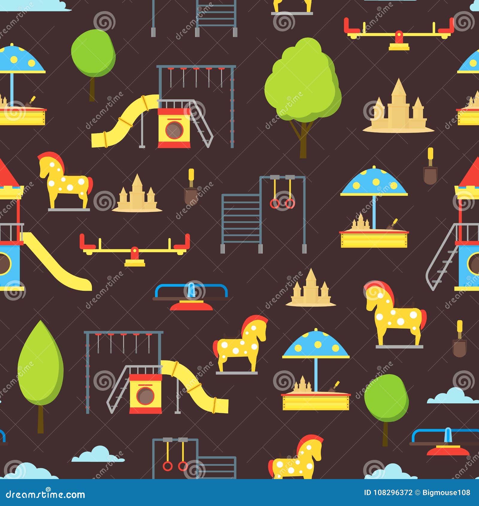 Cartoon Playground Element Seamless Pattern Background. Vector Stock ...
