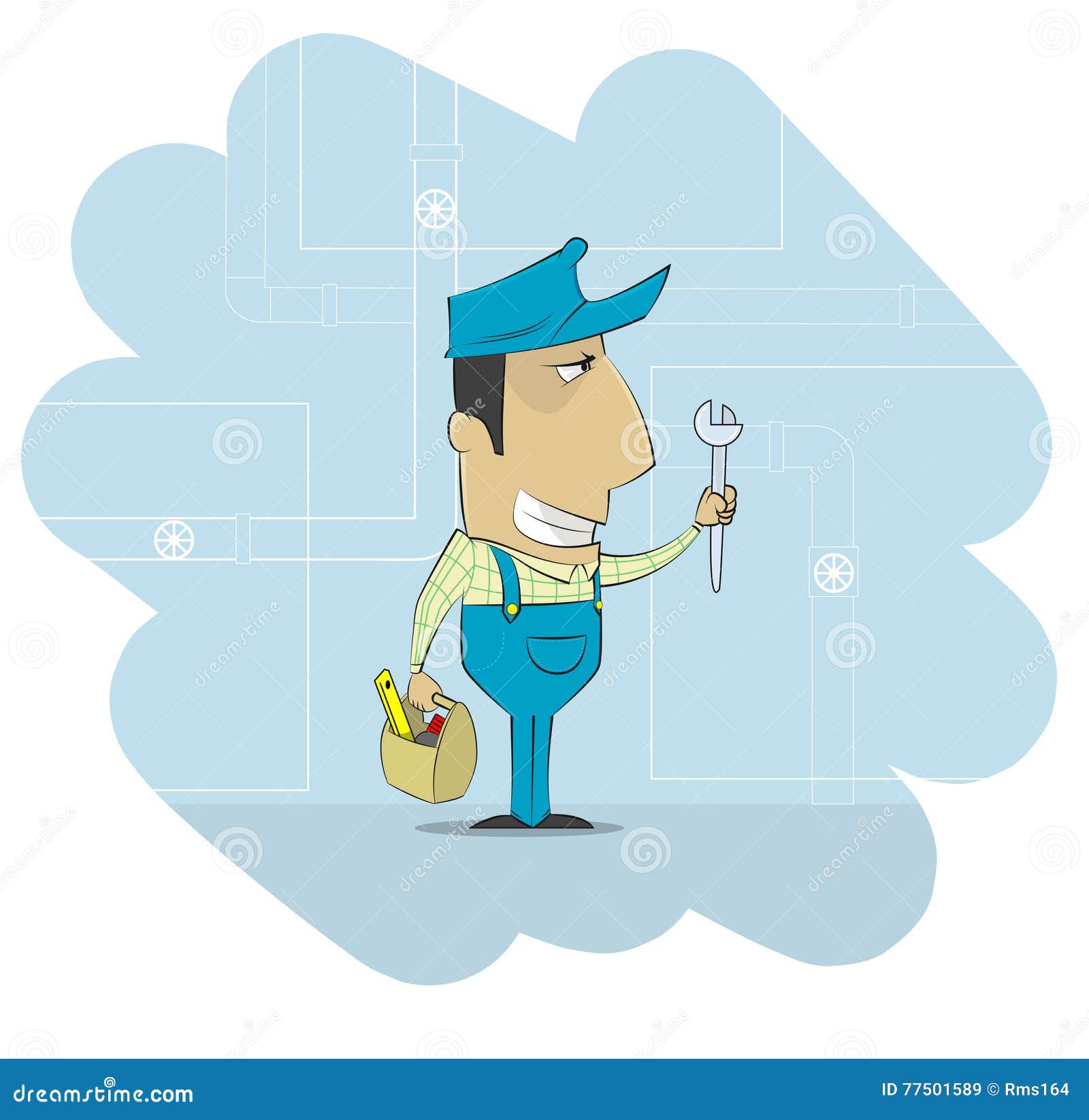 Cartoon Plumber that Dressed in Work Clothes and Carrying Tool Stock ...