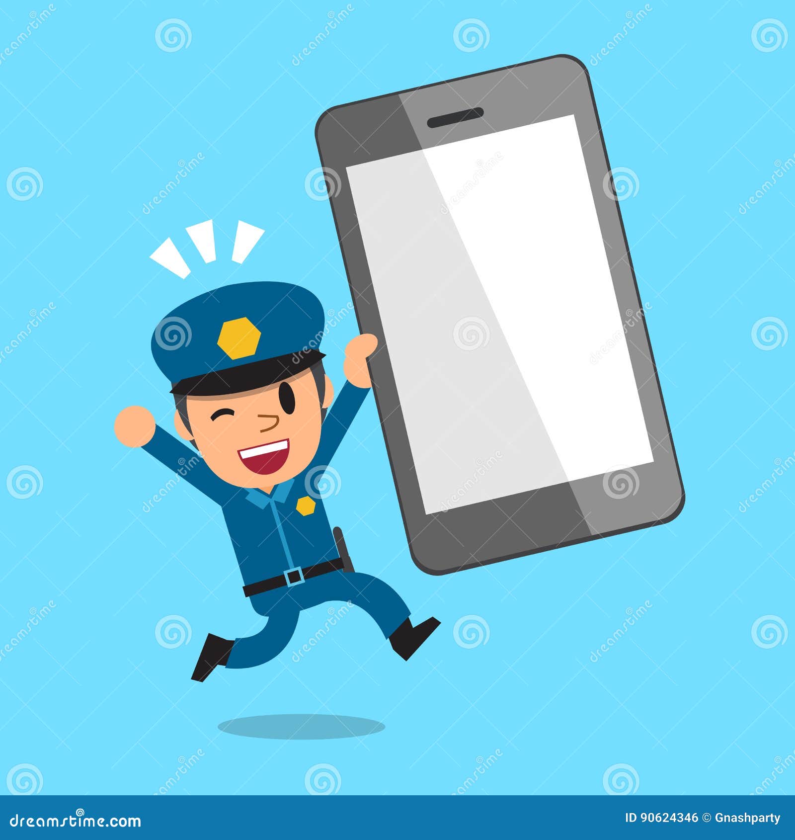 Cartoon Policeman and Big Smartphone Stock Vector - Illustration of ...