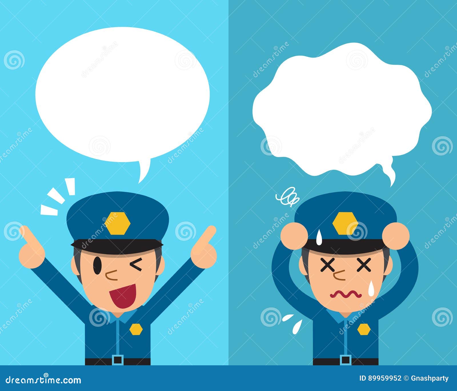 Emotions Policeman Icon. Set Expressions Avatar Cop. Good And Evil ...
