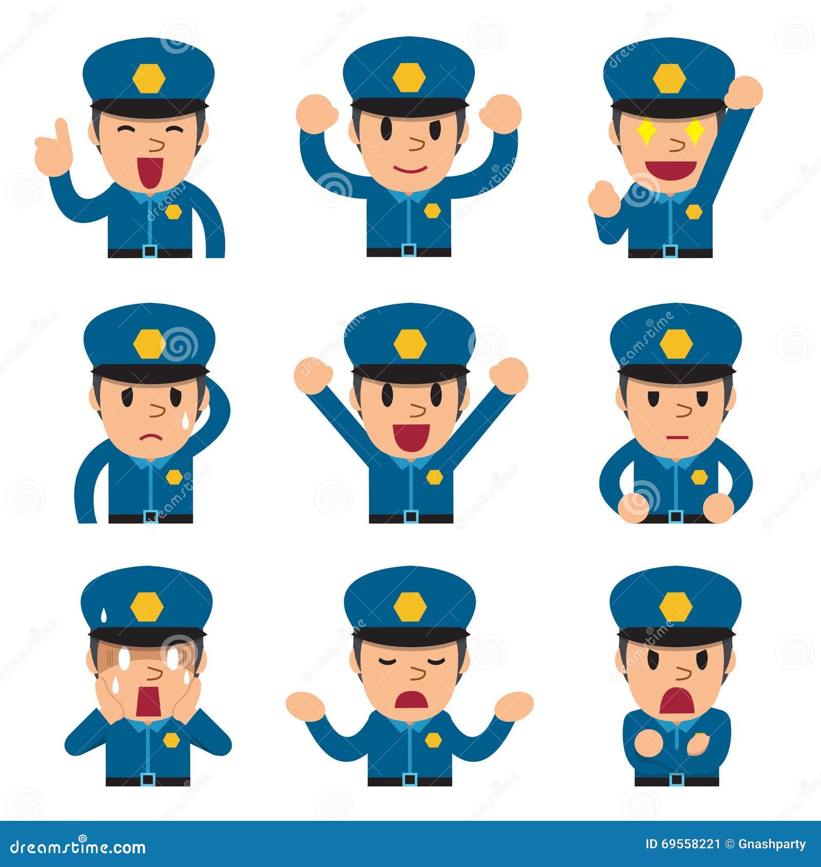 Cartoon Policeman Faces Showing Different Emotions Stock Vector ...