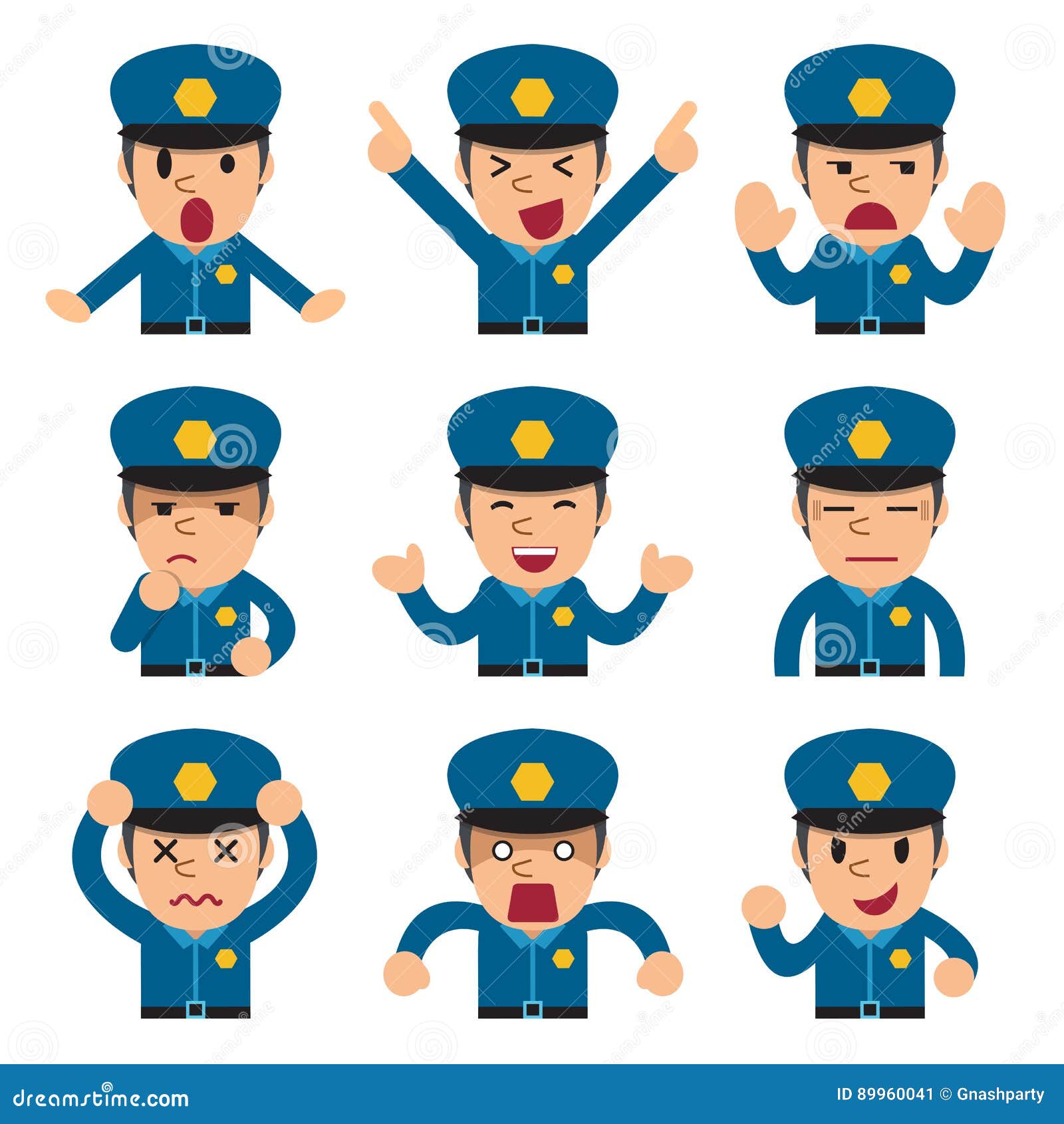 Emotions Policeman Icon. Set Expressions Avatar Cop. Good And Evil ...
