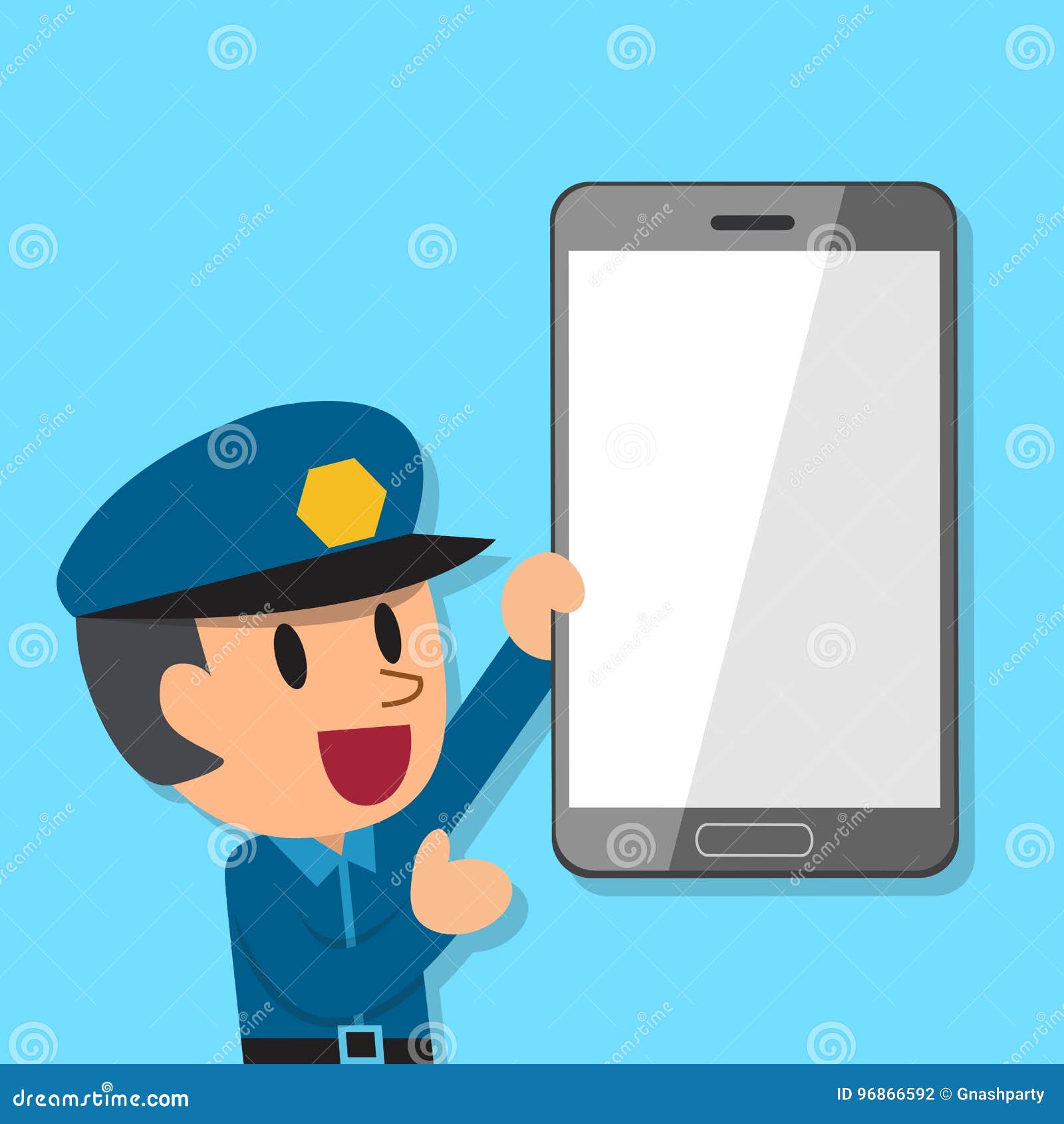 Cartoon Policeman and Smartphone Stock Vector - Illustration of male ...