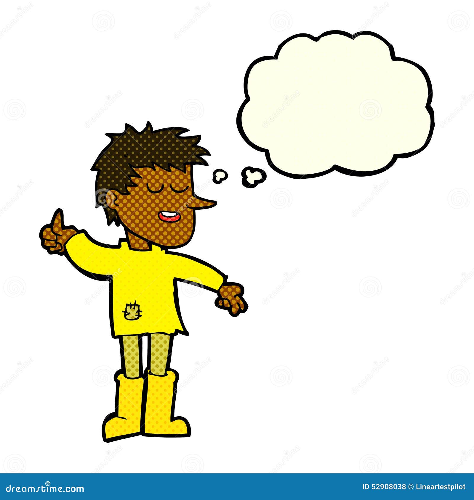 Cartoon Poor Boy with Positive Attitude with Thought Bubble Stock ...