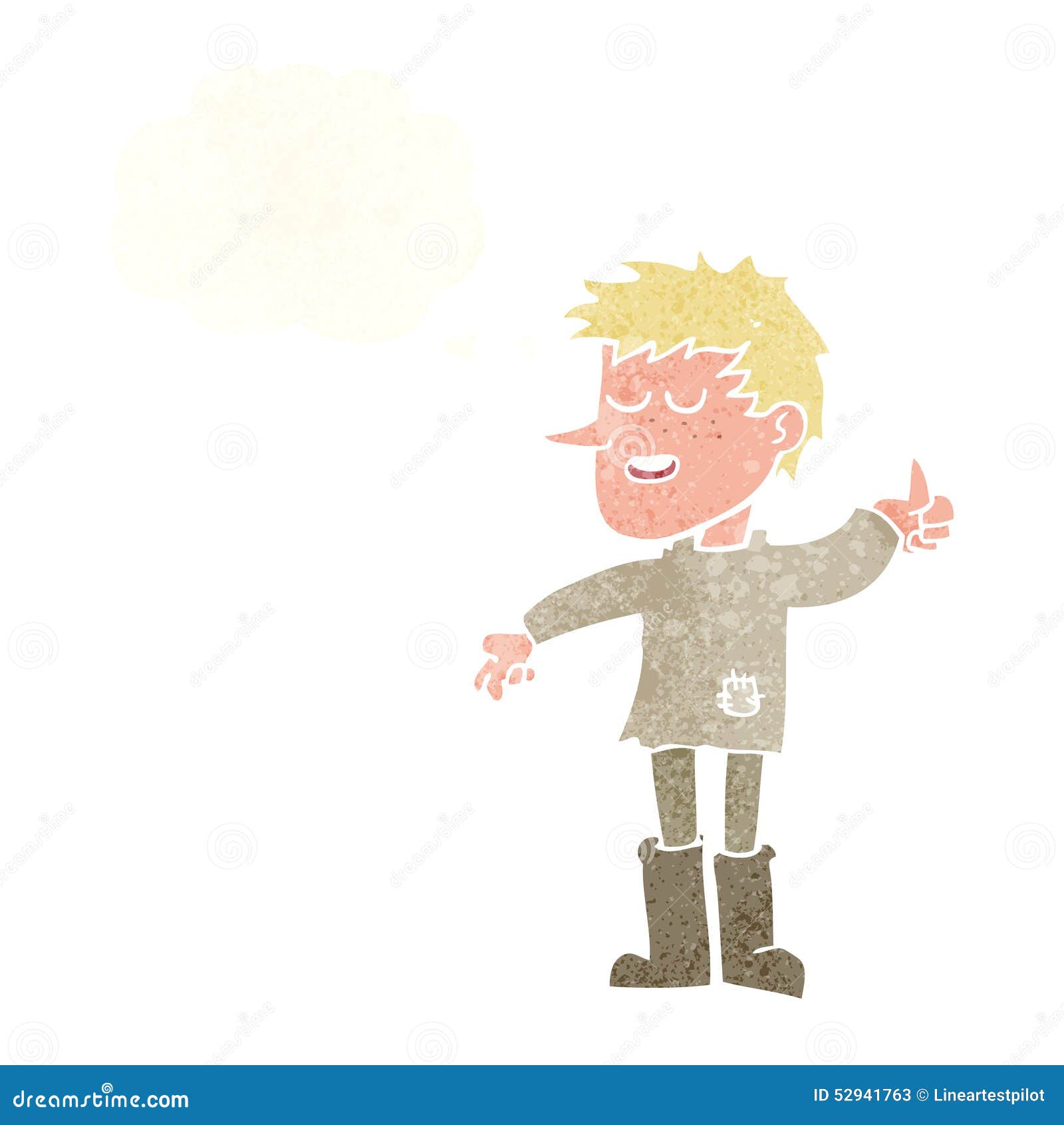 Cartoon Poor Boy with Positive Attitude with Thought Bubble Stock ...