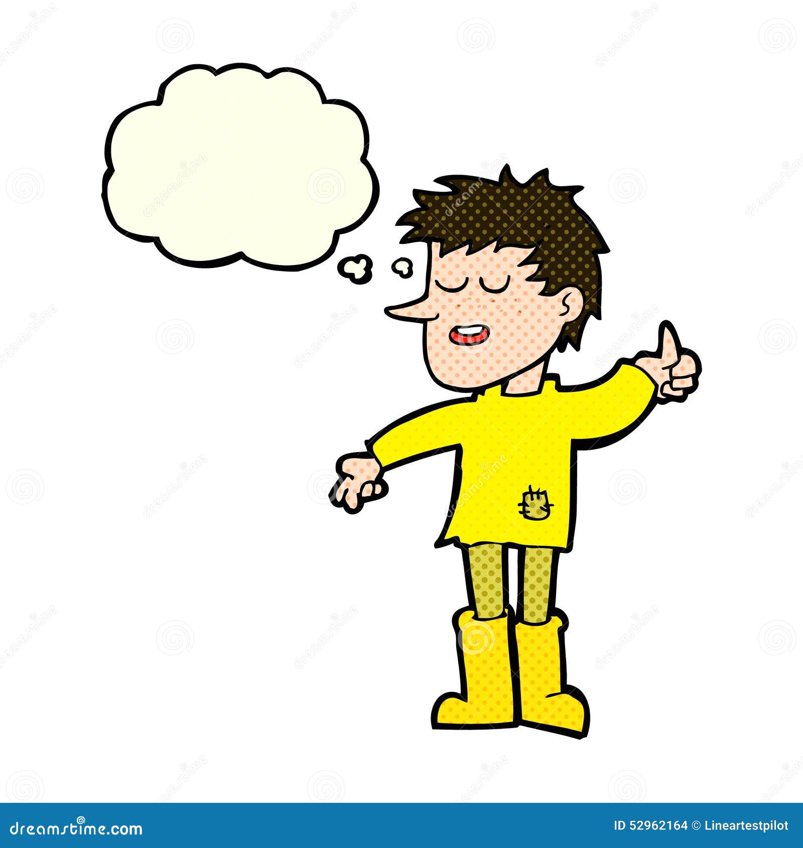Cartoon Poor Boy with Positive Attitude with Thought Bubble Stock ...