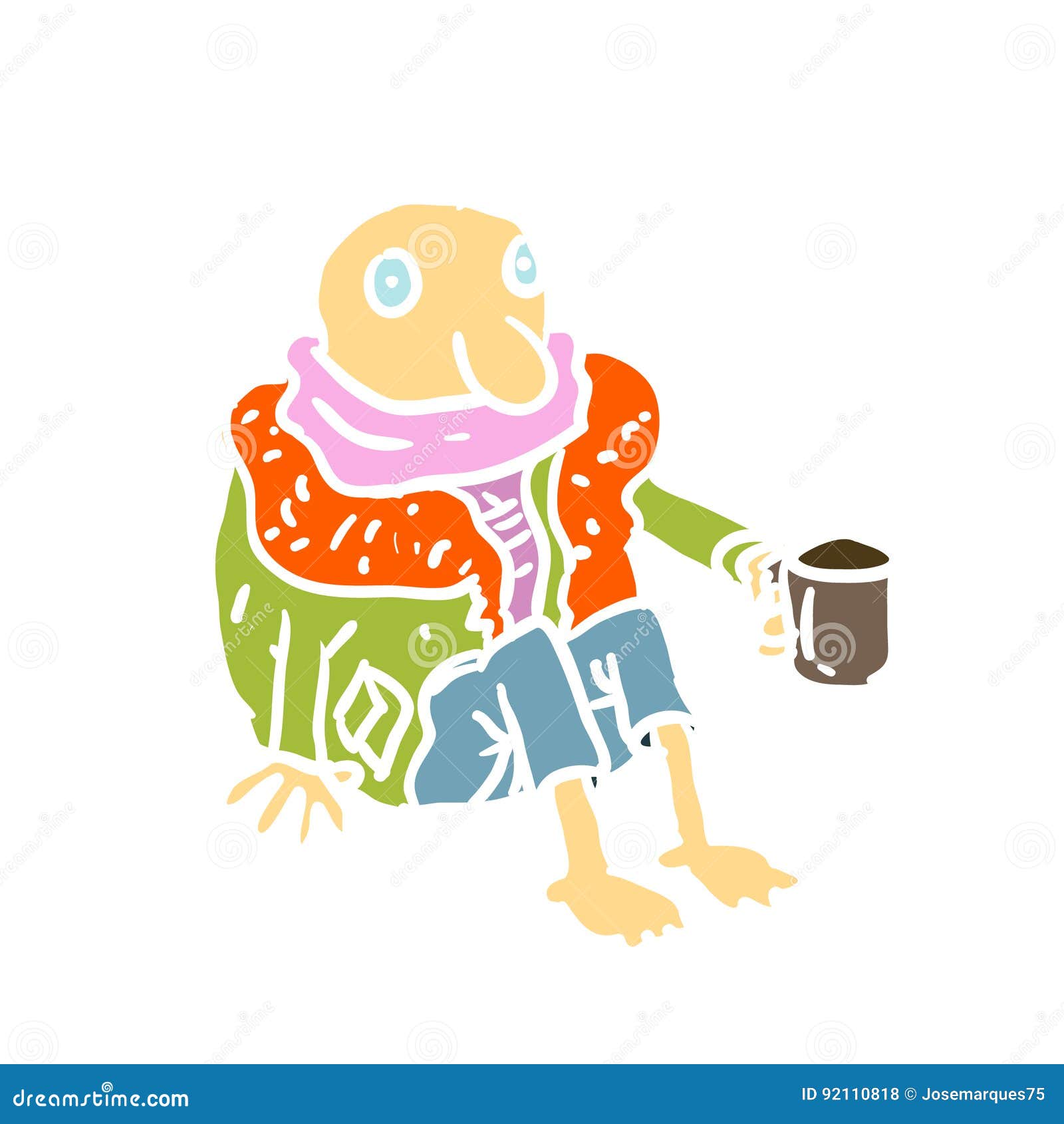 Set Of Cartoon Poor Hungry People Asking Food And Money Isolated On ...