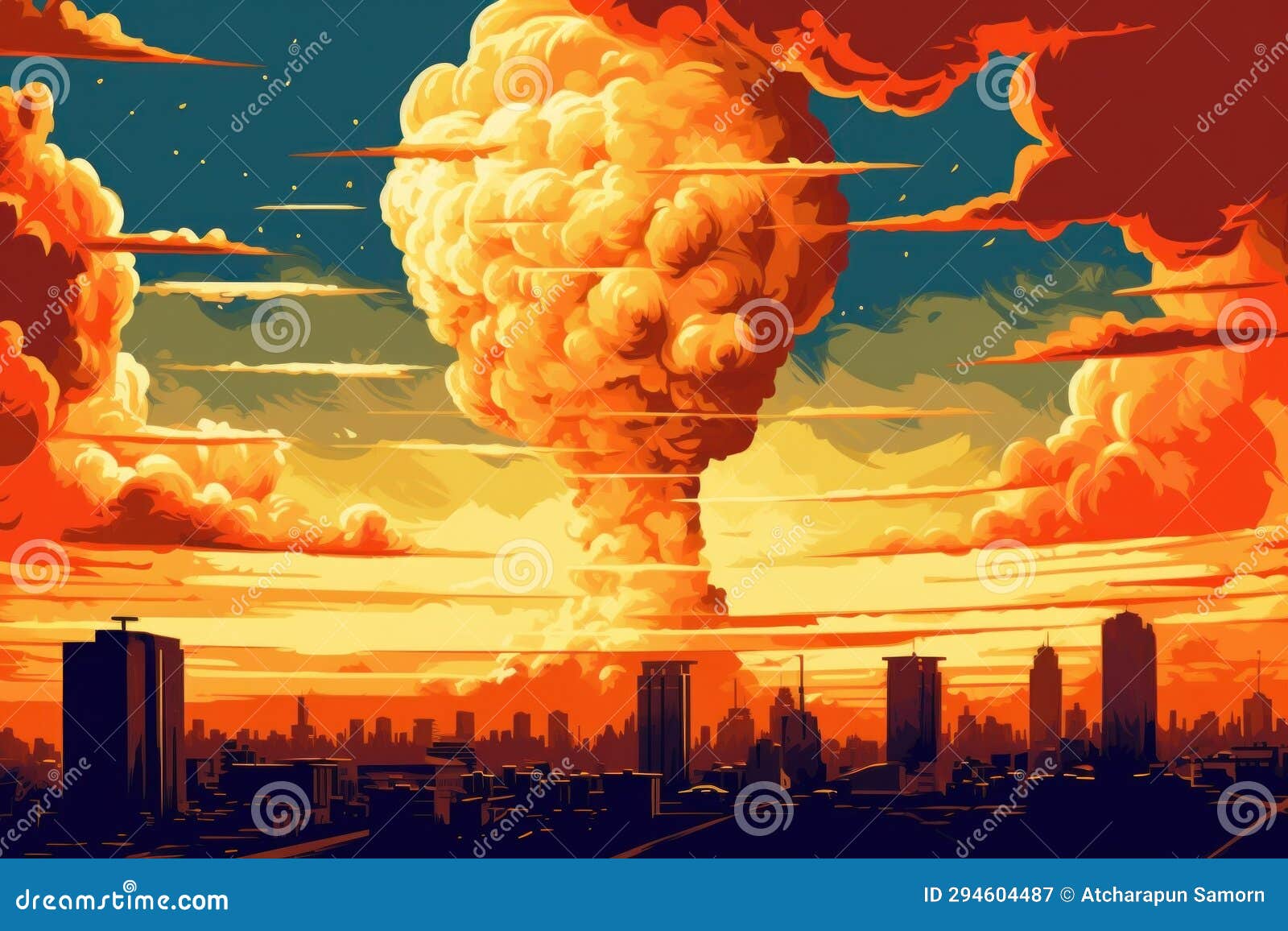 Cartoon Pop Art Background Nuclear Explosion Stock Illustration ...