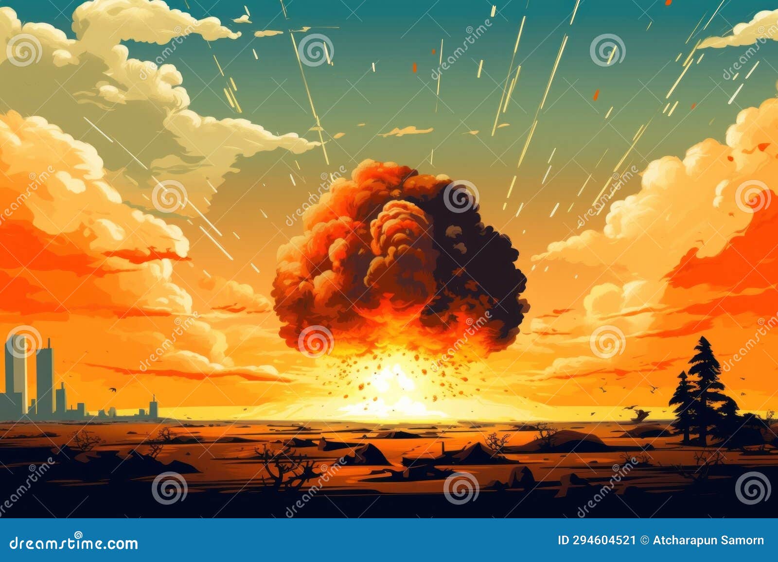 Cartoon Pop Art Background Nuclear Explosion Stock Illustration ...