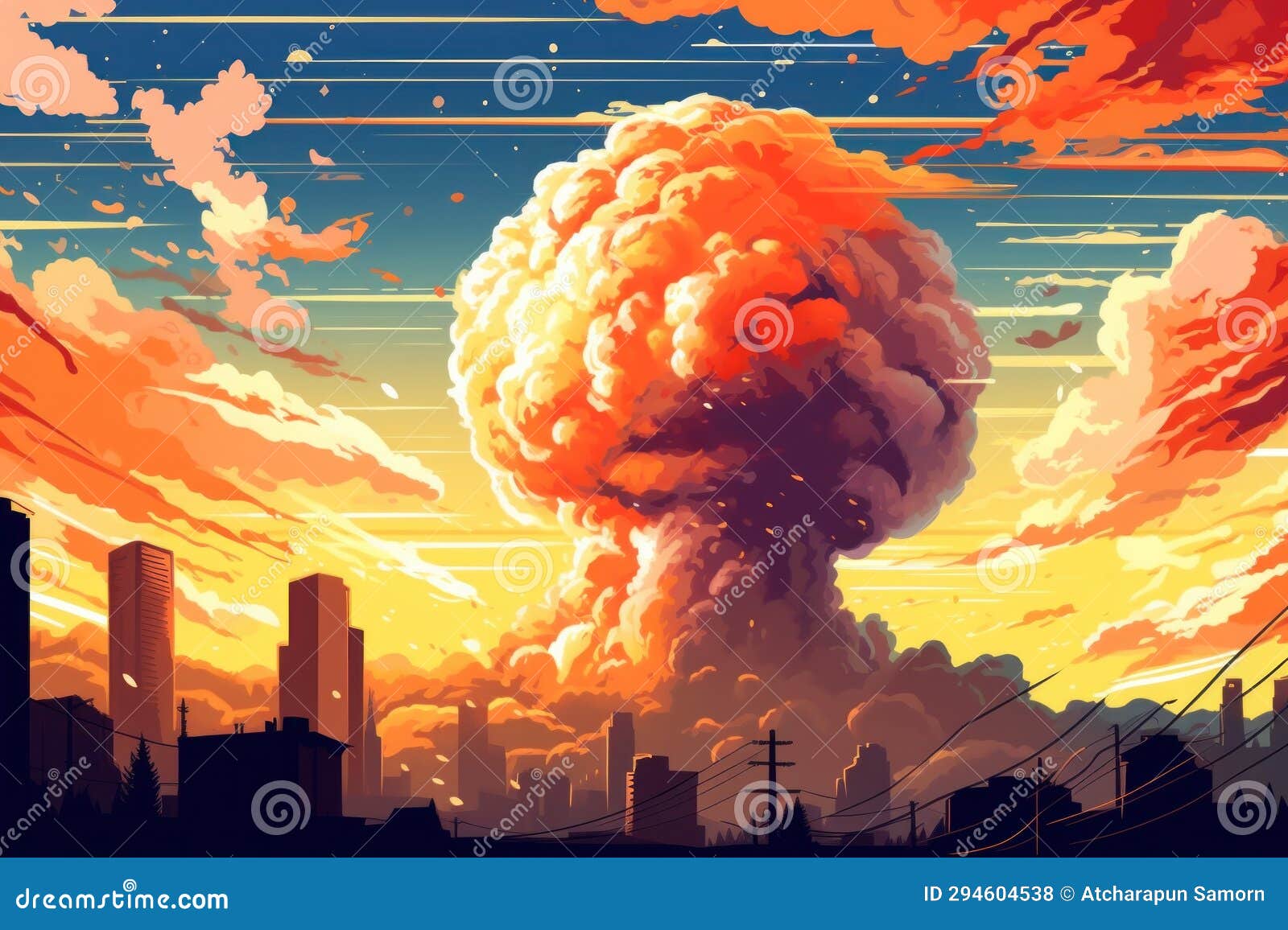 Cartoon Pop Art Background Nuclear Explosion Stock Illustration ...