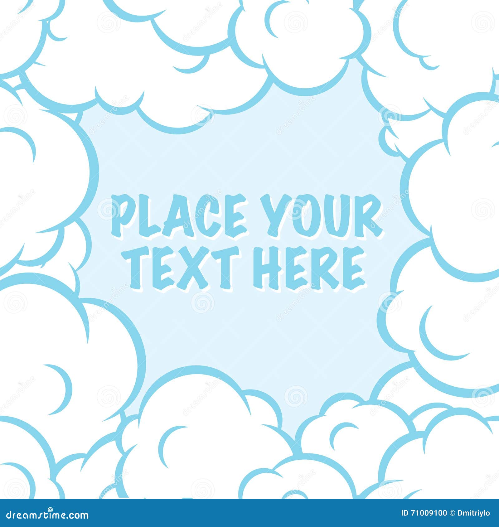 Cartoon Pop Art Clouds Frame Vector White and Blue Background Stock Vector - Illustration of ...