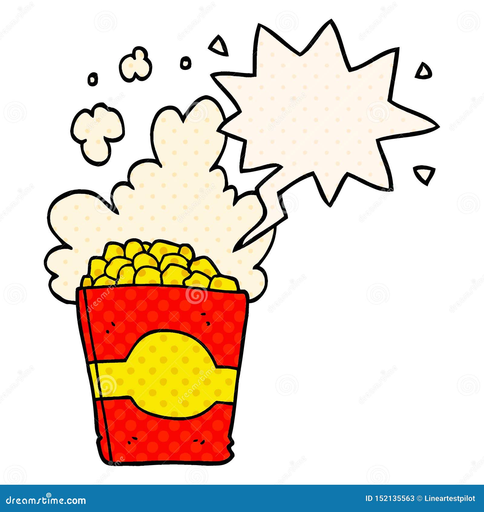 A Creative Cartoon Popcorn and Speech Bubble in Comic Book Style Stock ...