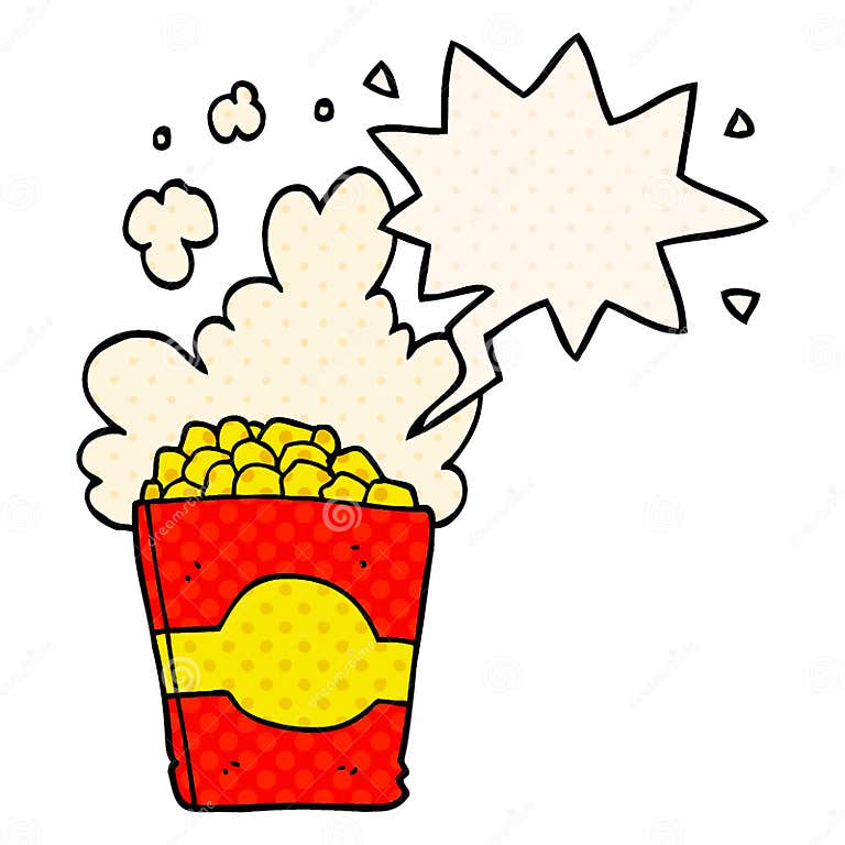 A Creative Cartoon Popcorn and Speech Bubble in Comic Book Style Stock ...