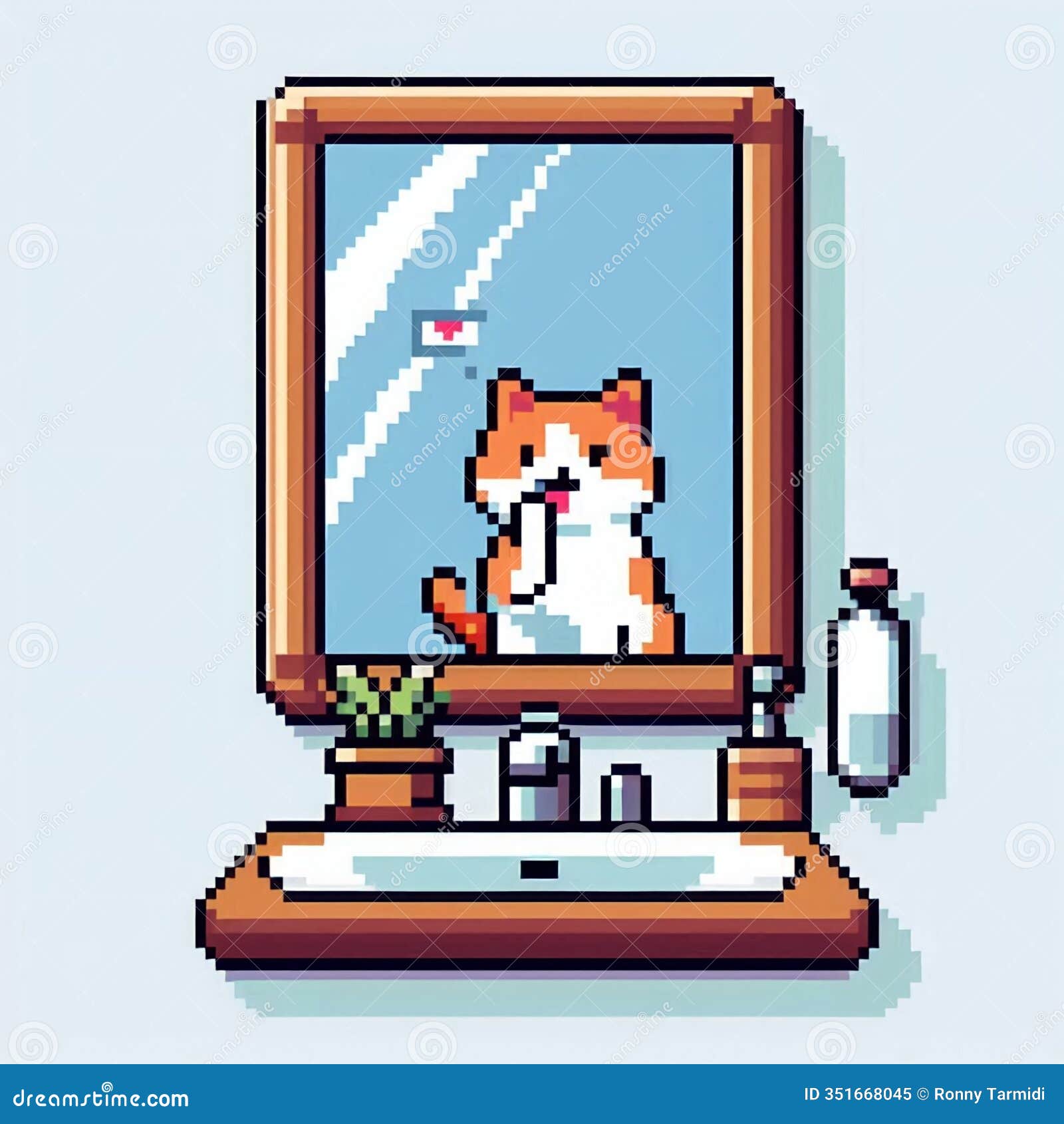 Cartoon Portrait of a Cat Looking in the Mirror, Pixel Art Stock ...