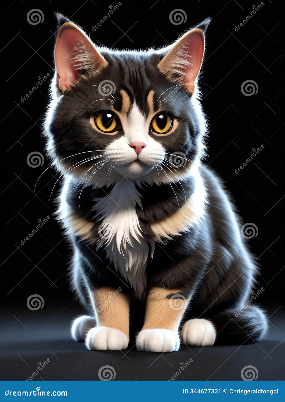 Cartoon Portrait Of A Manx Cat Isolated On A Black Bac Ai Generated ...