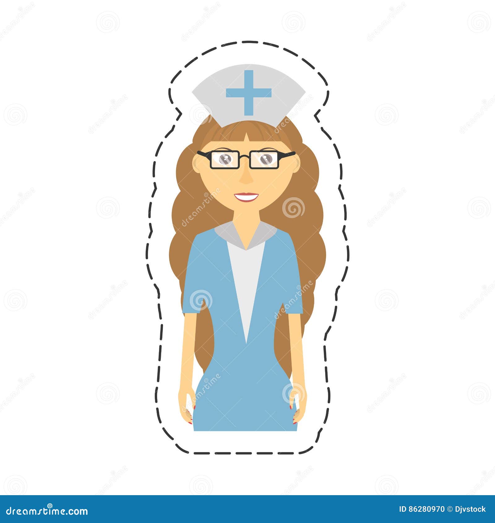 Cartoon Portrait Nurse Female Hat Long Hair Stock Illustration ... Cartoon Portrait Nurse Female Hat Long Hair Stock Illustration ...