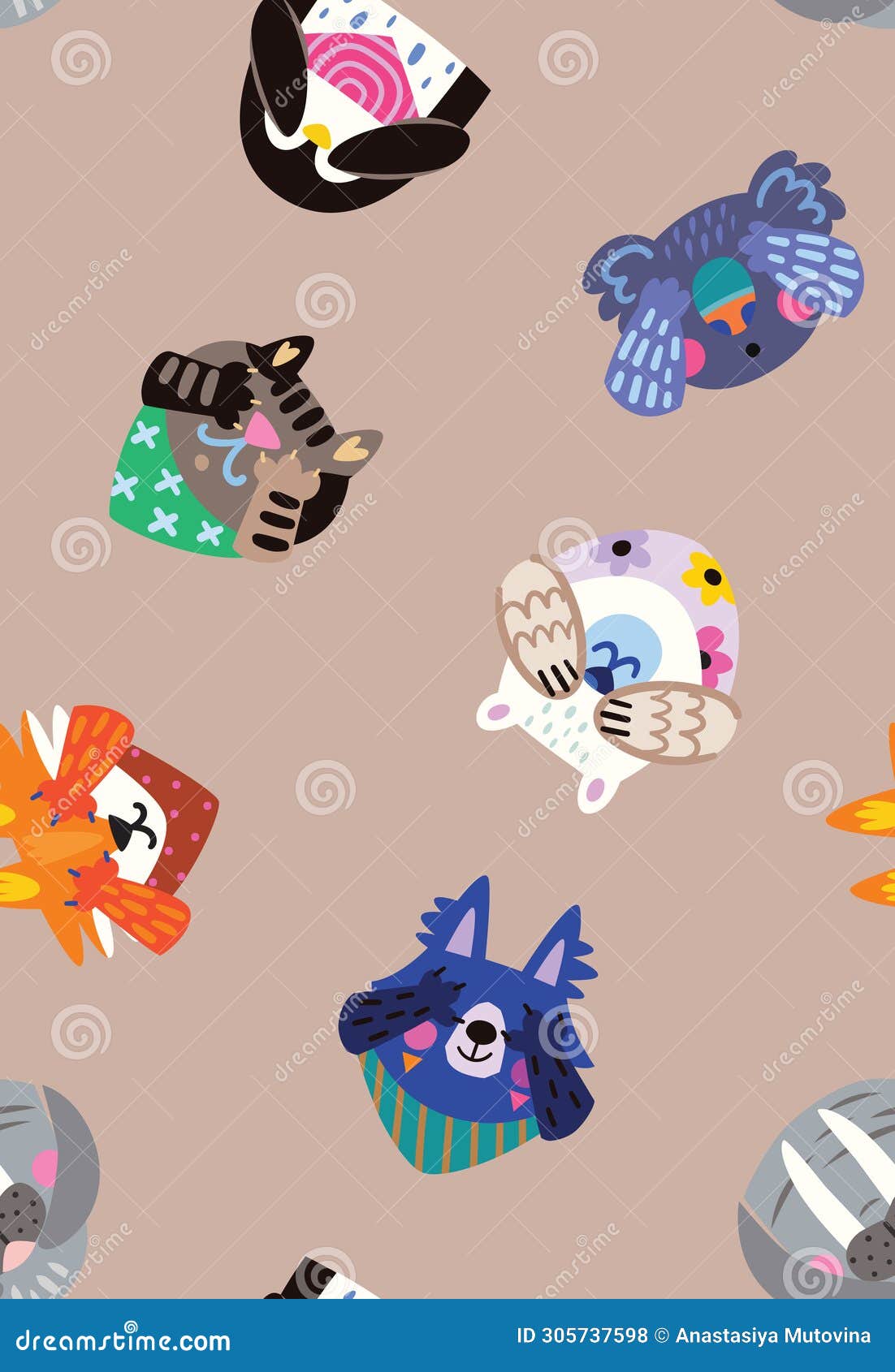 Cartoon Portraits of Animals Playing Hide and Seek Seamless Pattern ...