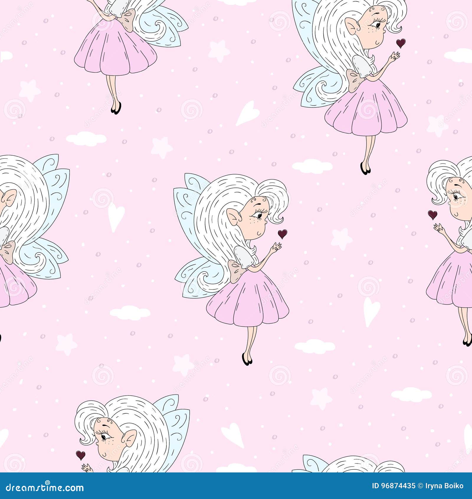 Cartoon Positive Seamless Pattern with Cute Fairy. Stock Vector ...