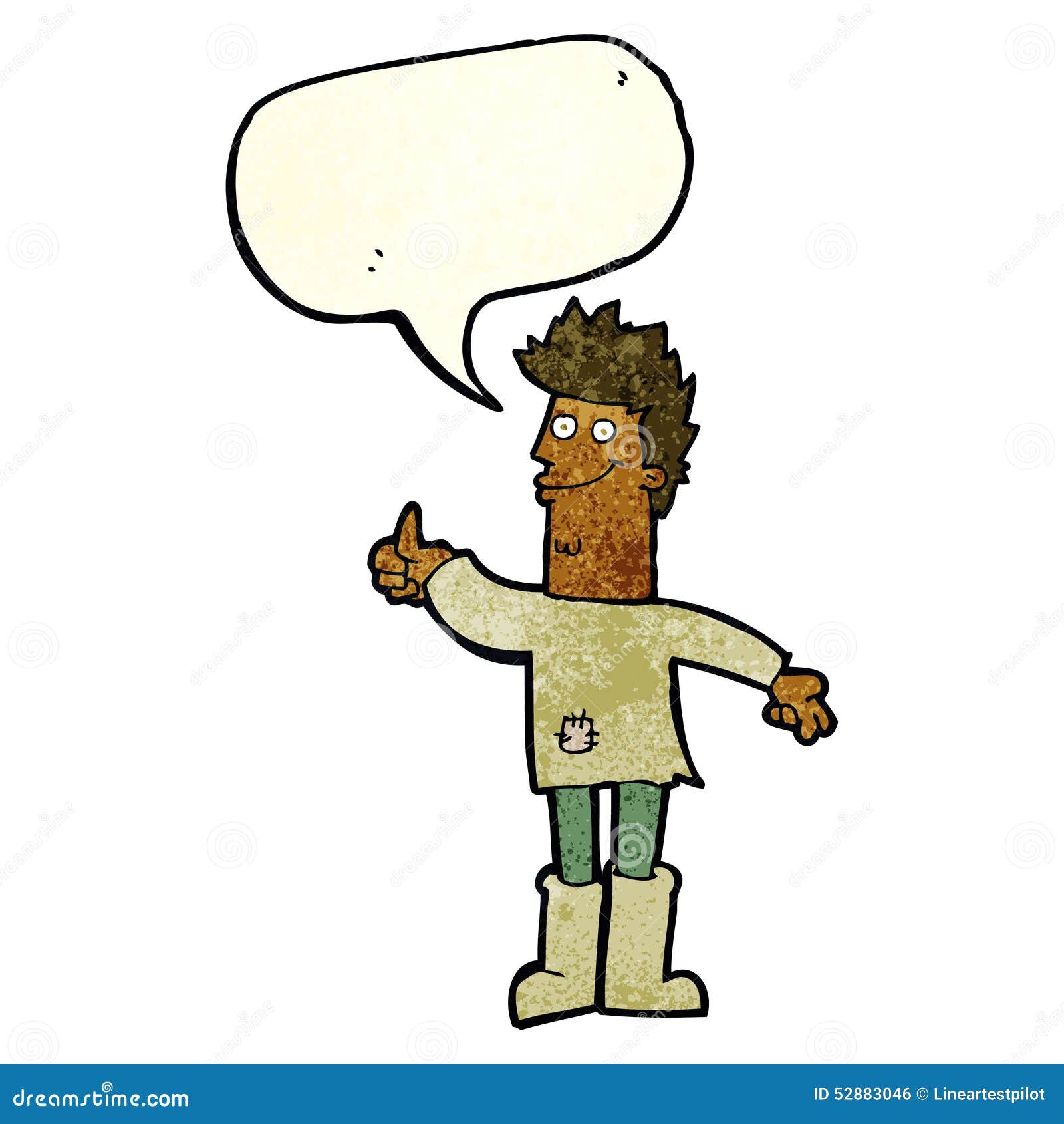 Cartoon Positive Thinking Man in Rags with Speech Bubble Stock ...