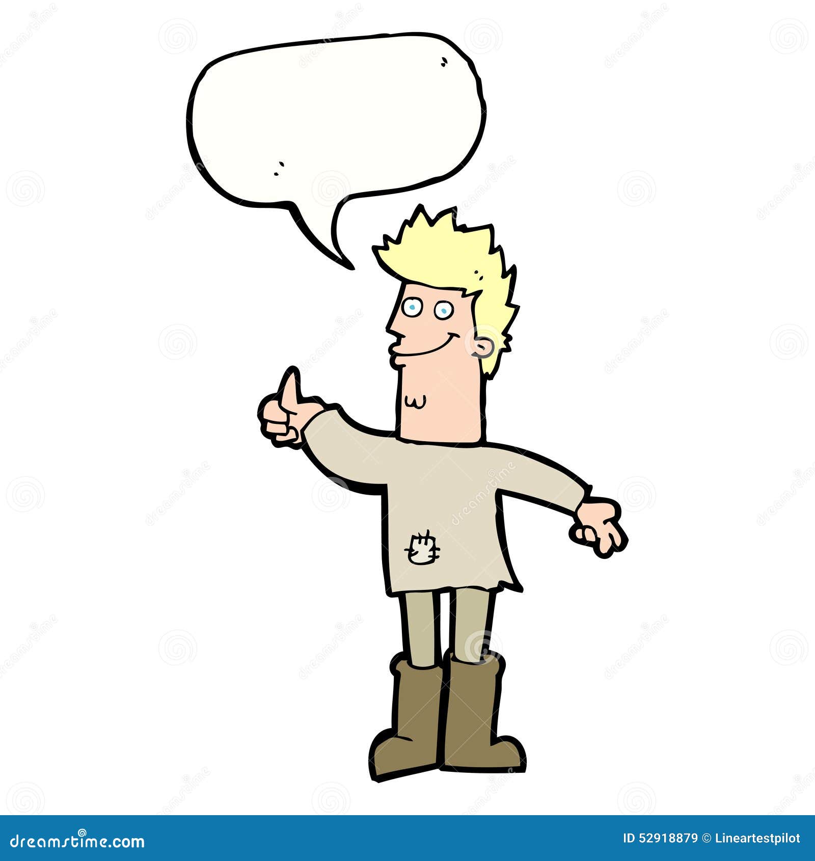 Cartoon Positive Thinking Man in Rags with Speech Bubble Stock ...