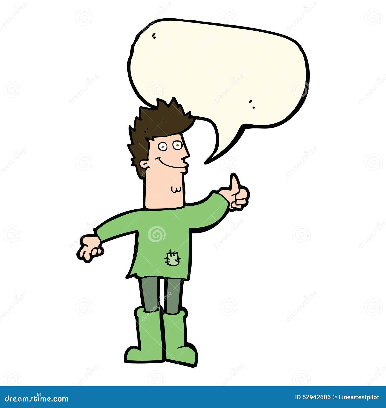 Cartoon Positive Thinking Man in Rags with Speech Bubble Stock ...