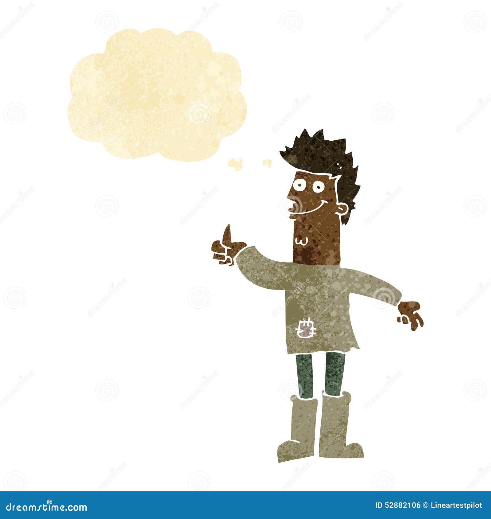 Cartoon Positive Thinking Man in Rags with Thought Bubble Stock ...