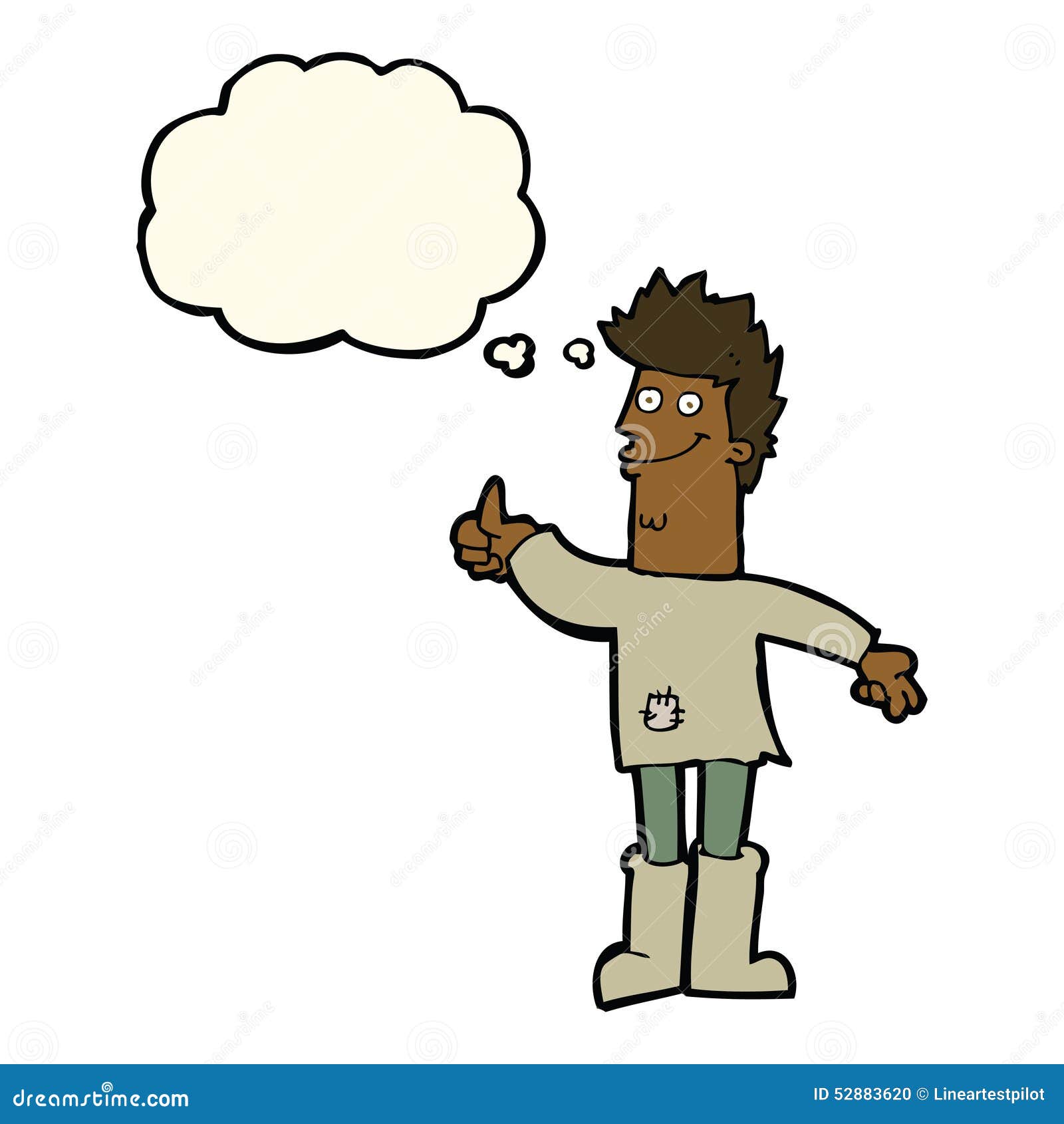 Cartoon Positive Thinking Man in Rags with Thought Bubble Stock ...
