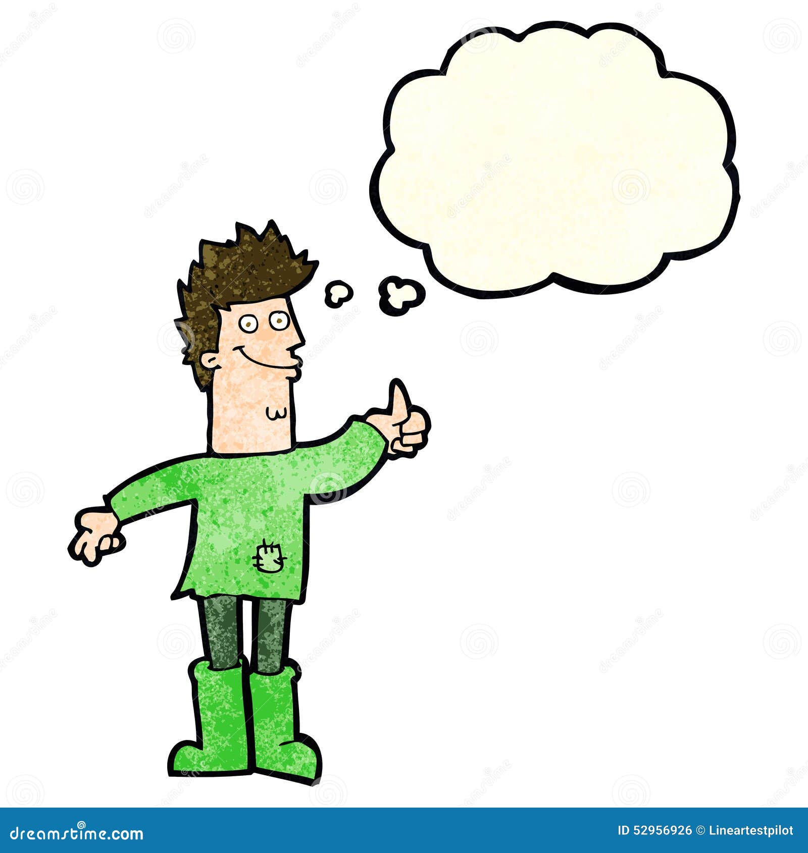 Cartoon Positive Thinking Man in Rags with Thought Bubble Stock ...