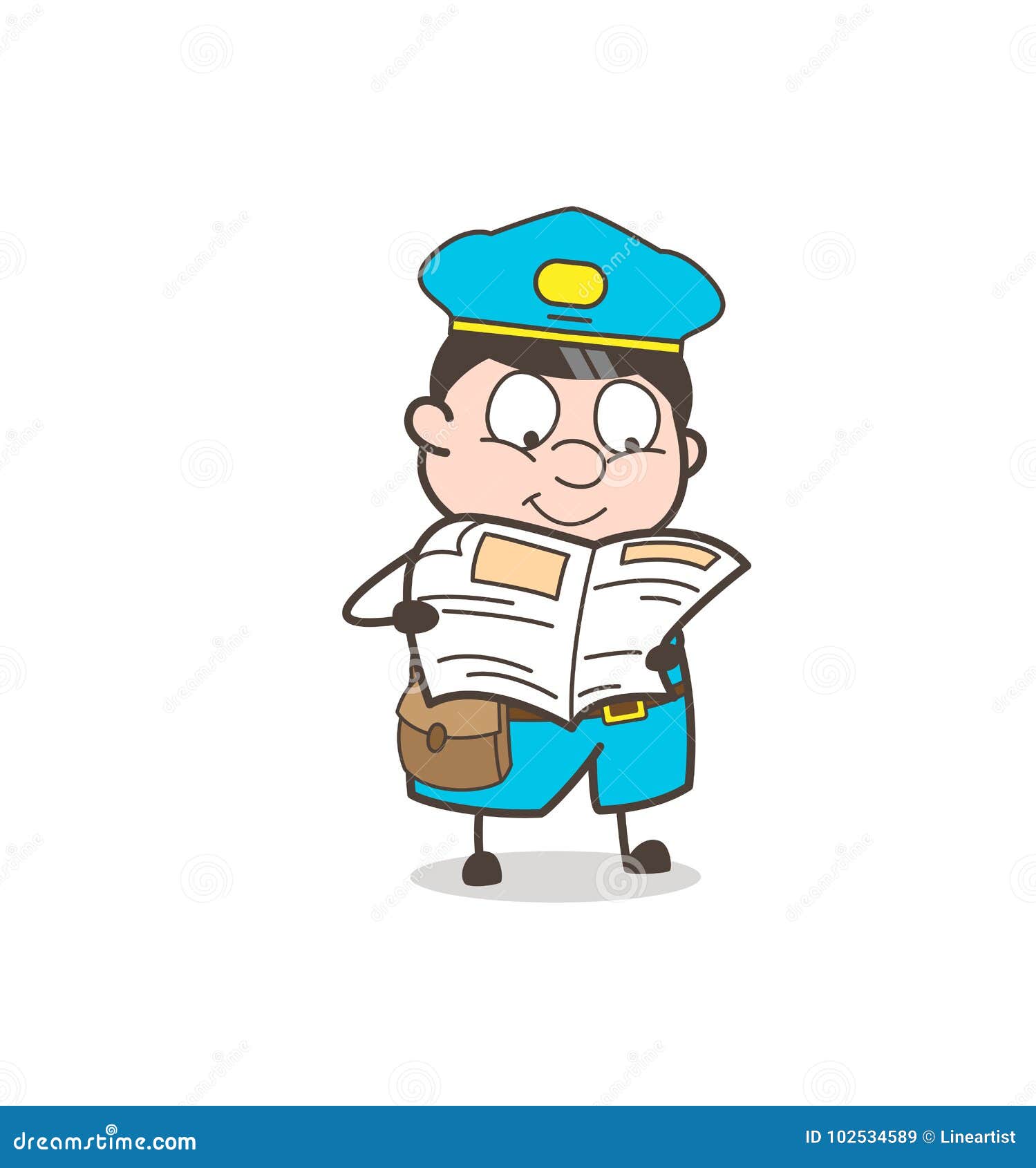 Cartoon Postboy Reading Newspaper Vector Stock Illustration ...