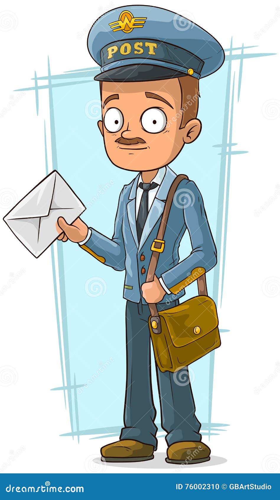 Cartoon Postman in Blue Uniform with Hat Stock Vector - Illustration of ...