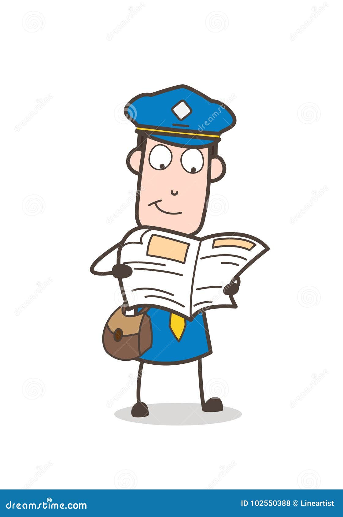 Cartoon Postman Reading Newspaper Vector Stock Illustration ...