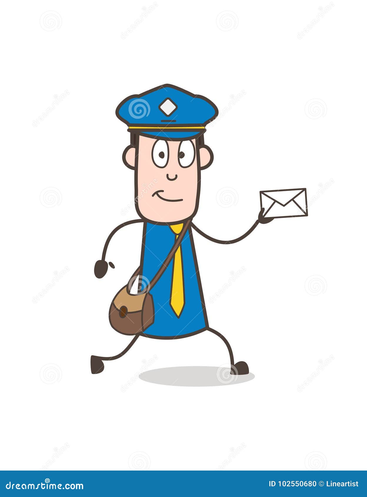 Postman Running With Bag Delivering Letter In Envelope For House To ...