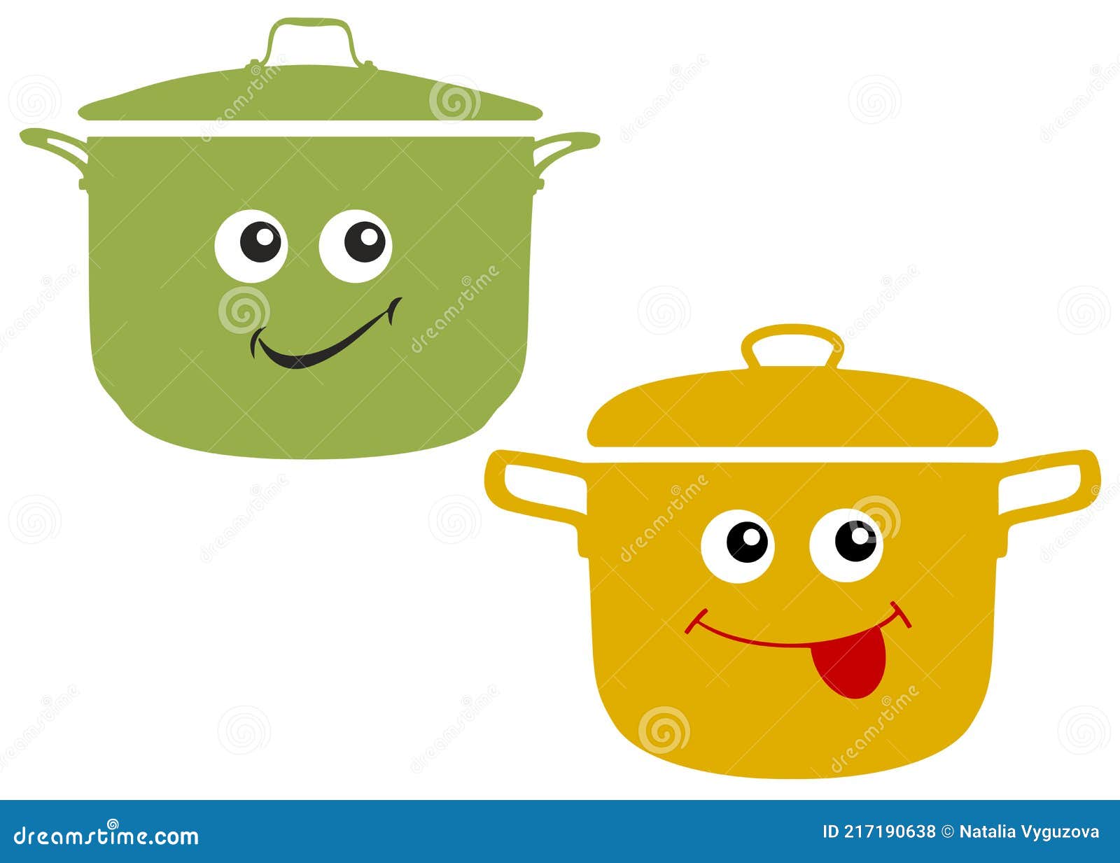 Cartoon Pot Green and Yellow in the Set. Stock Vector - Illustration of ...