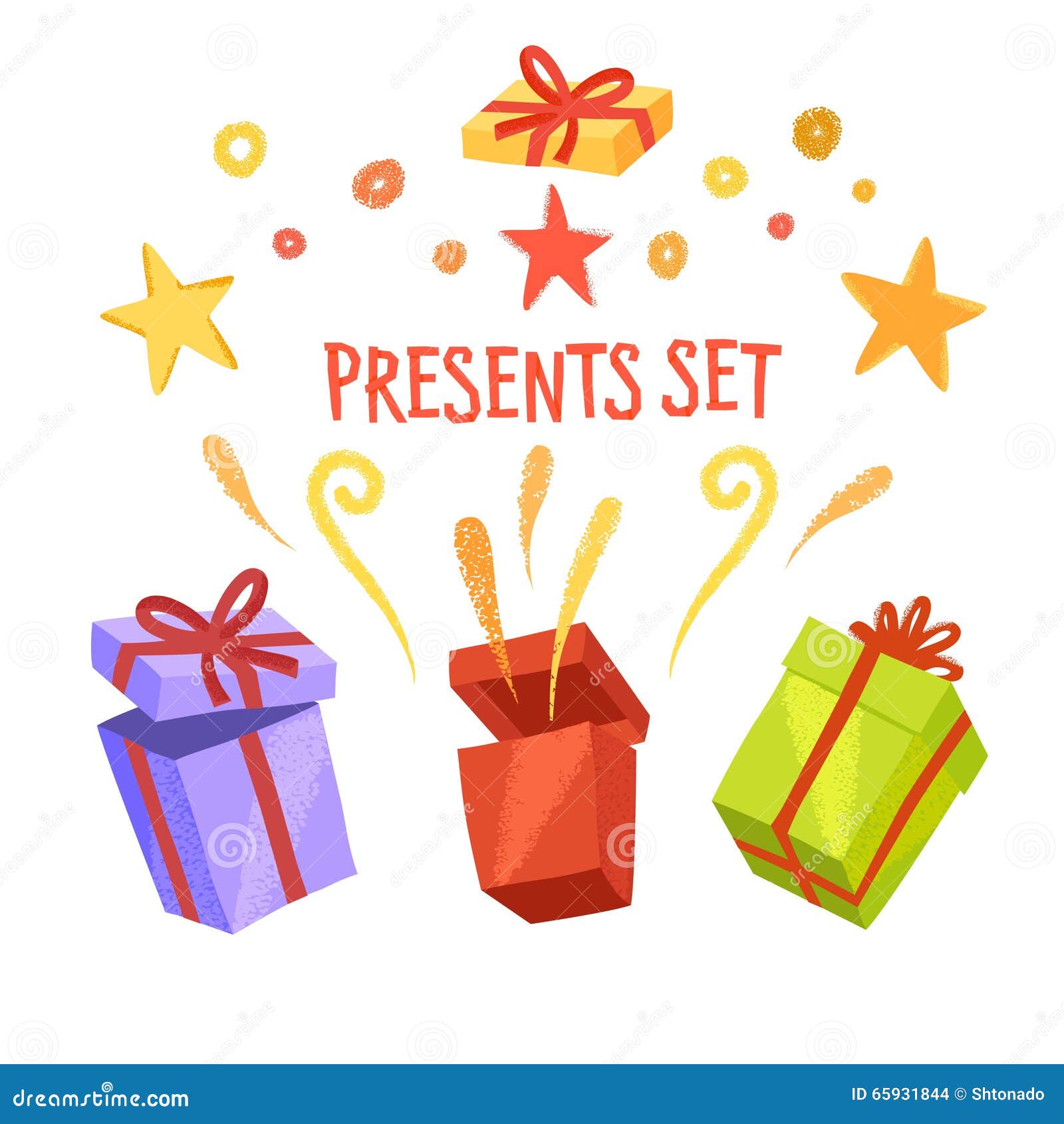 Cartoon present boxes set stock illustration. Illustration of star ...