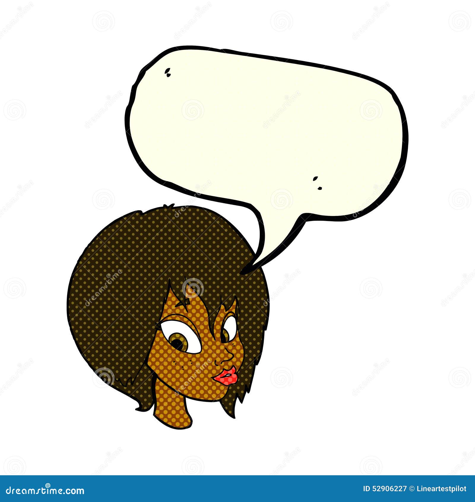 Cartoon Pretty Female Face Pouting with Speech Bubble Stock ...