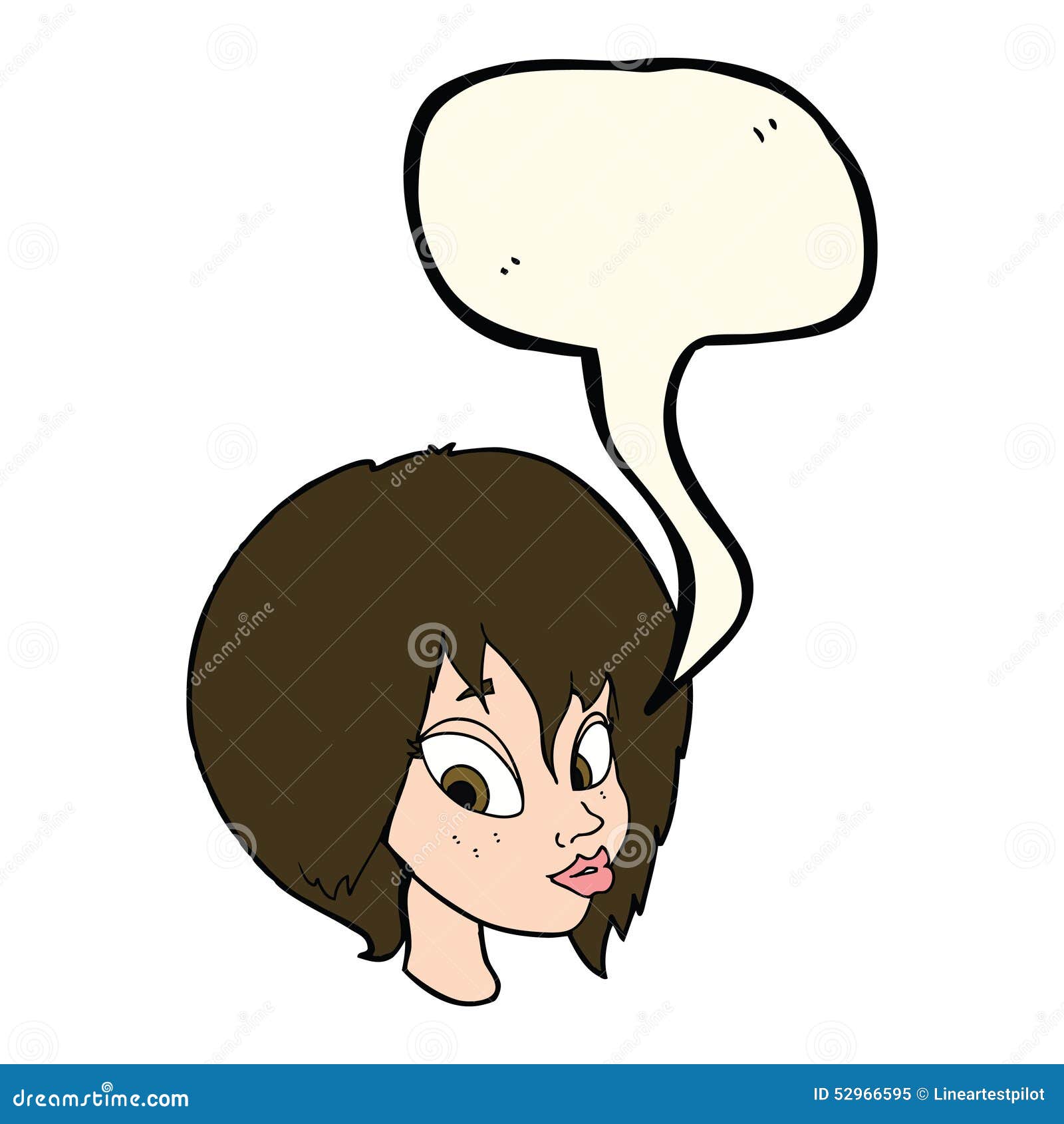 Cartoon Pretty Female Face Pouting with Speech Bubble Stock ...