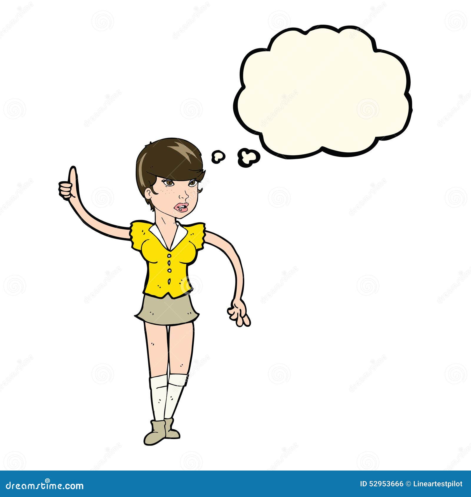 Cartoon Pretty Girl Asking Question with Thought Bubble Stock ...