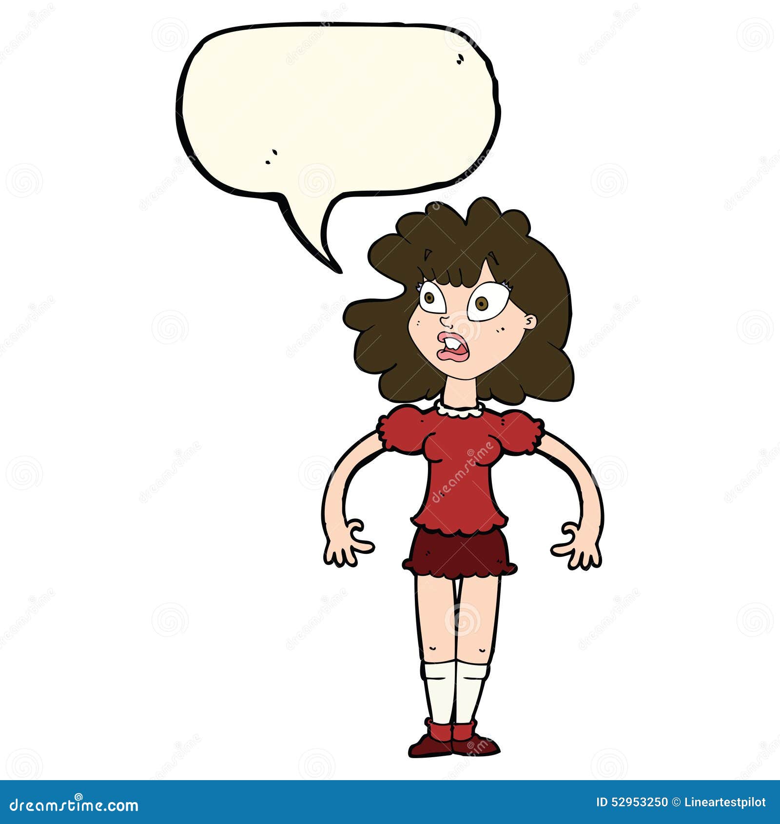 Cartoon Pretty Girl with Shocked Expression with Speech Bubble Stock ...