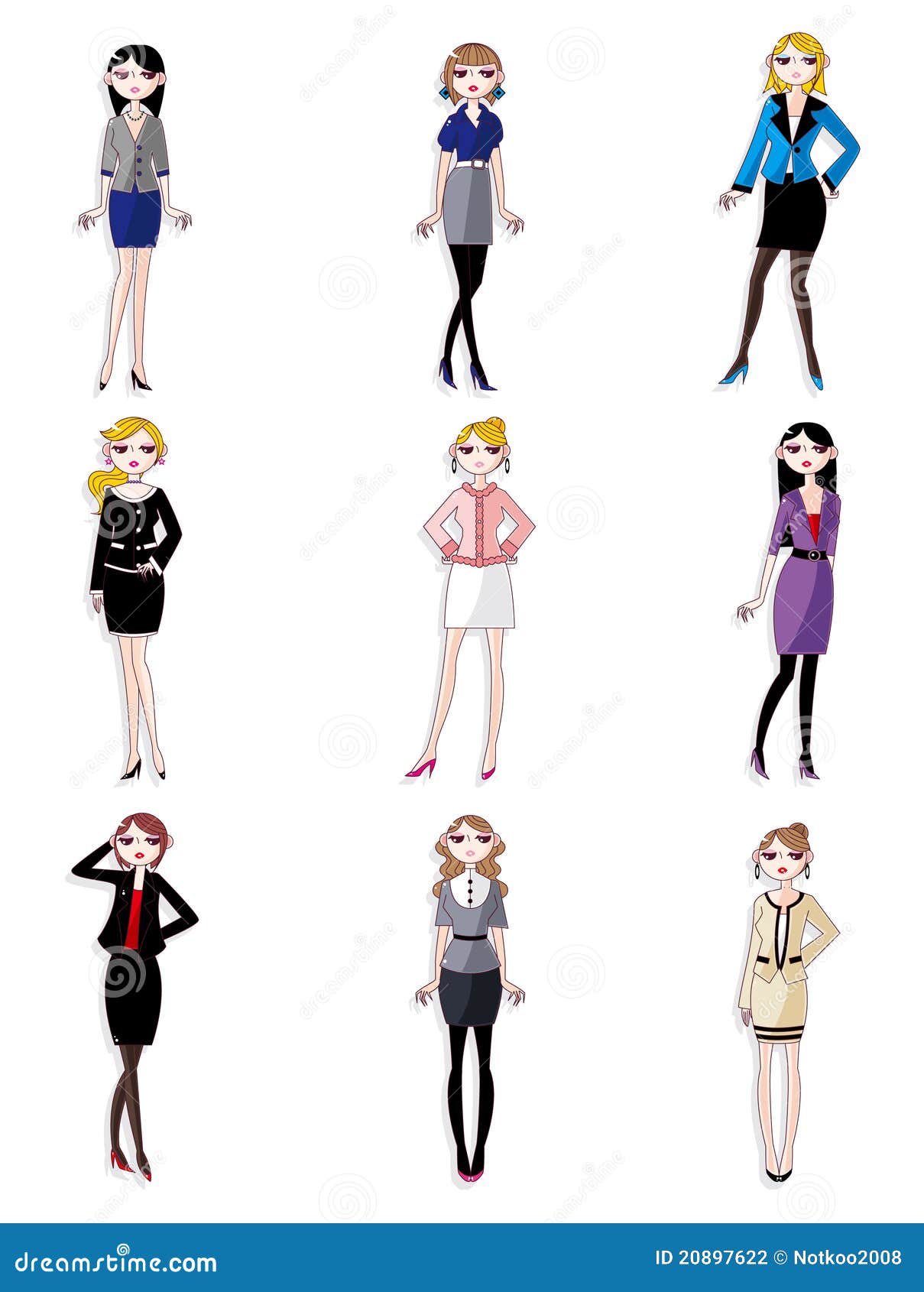 Cartoon Pretty Office Woman Worker Icon Set Stock Vector - Illustration ...