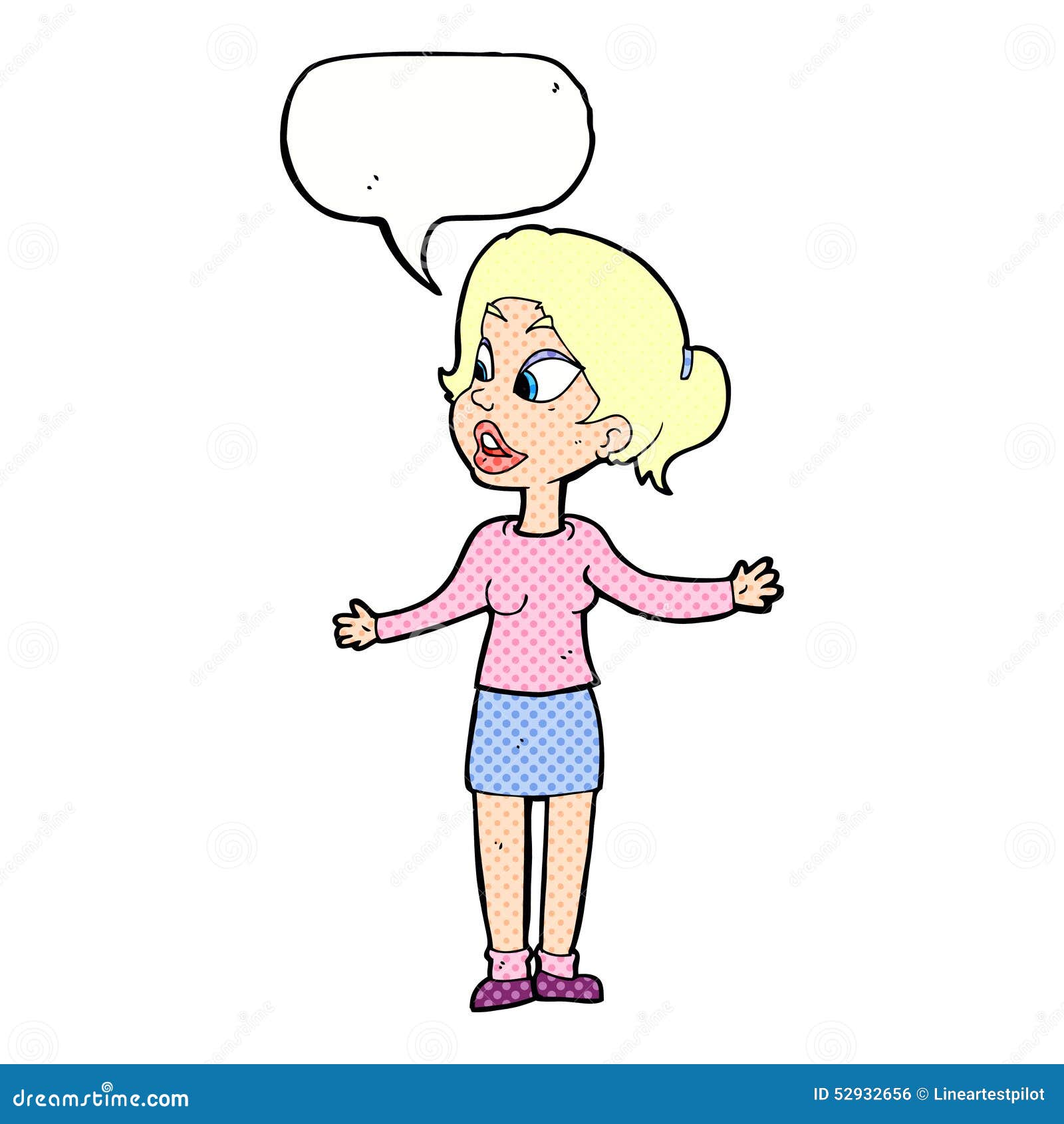 Cartoon Pretty Woman Explaining Something with Speech Bubble Stock ...