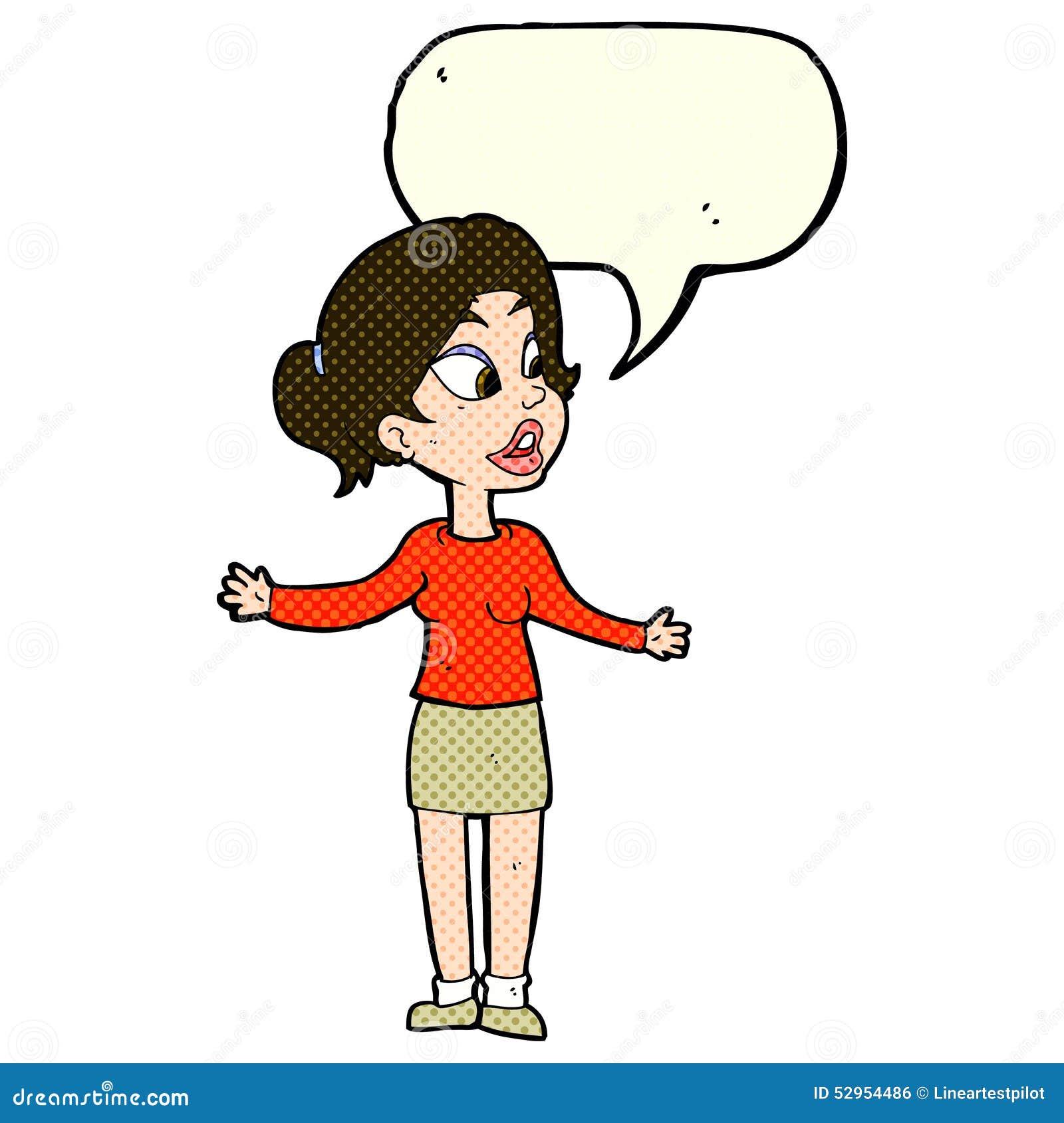 Cartoon Pretty Woman Explaining Something with Speech Bubble Stock ...