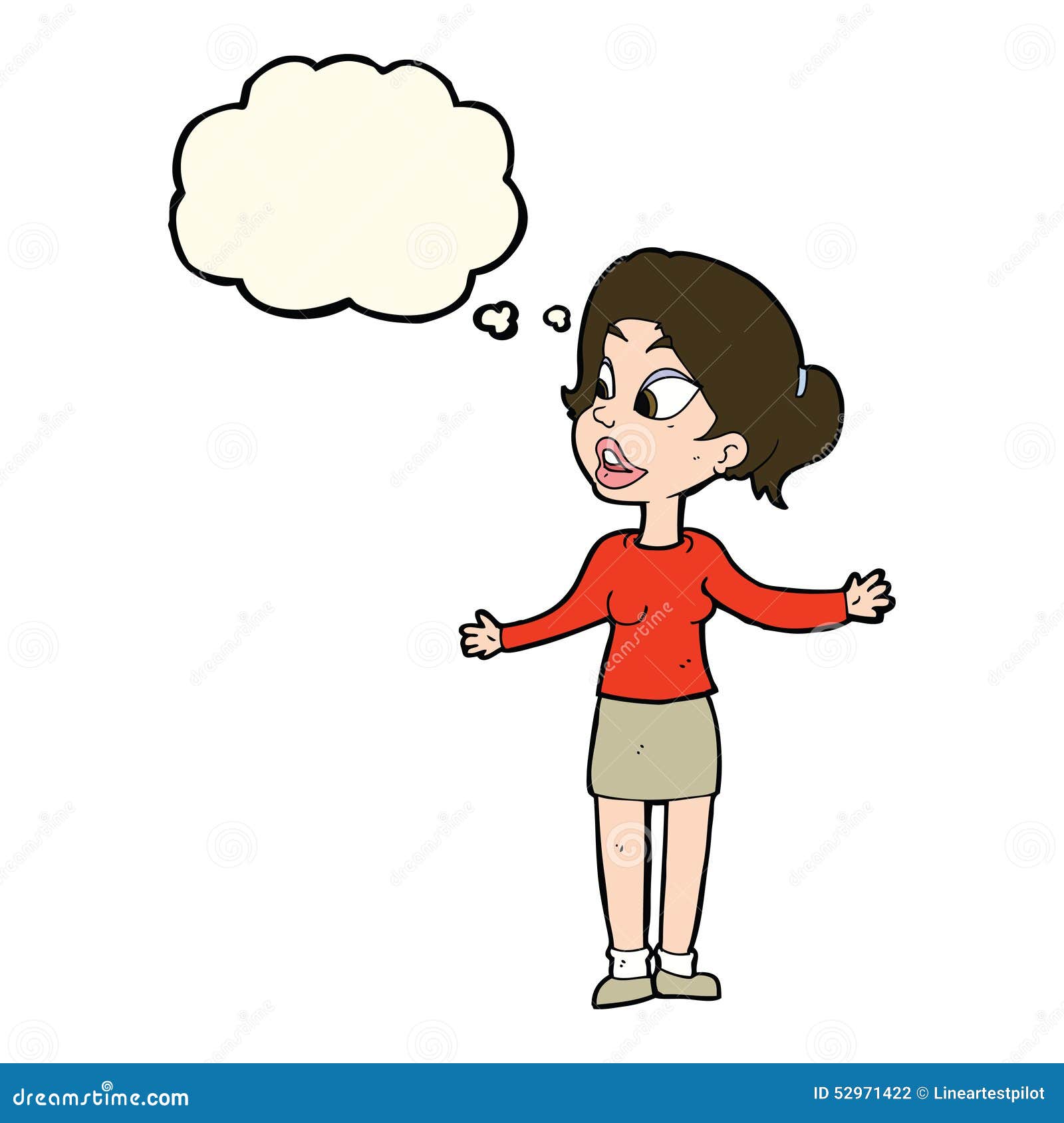 Cartoon Pretty Woman Explaining Something with Thought Bubble Stock ...